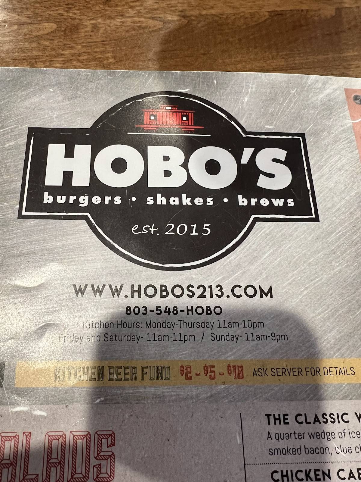 Menu at Hobo's pub & bar, Rock Hill