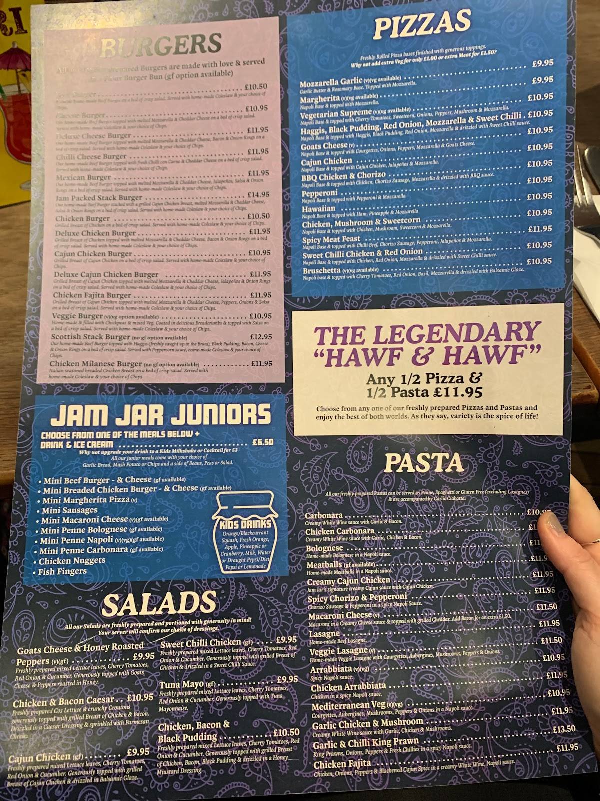 Menu at Jam Jar Paisley pub & bar, Paisley