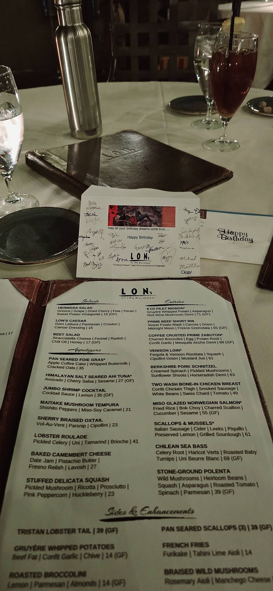 Menu at LON’s at The Hermosa Inn pub & bar, Paradise Valley