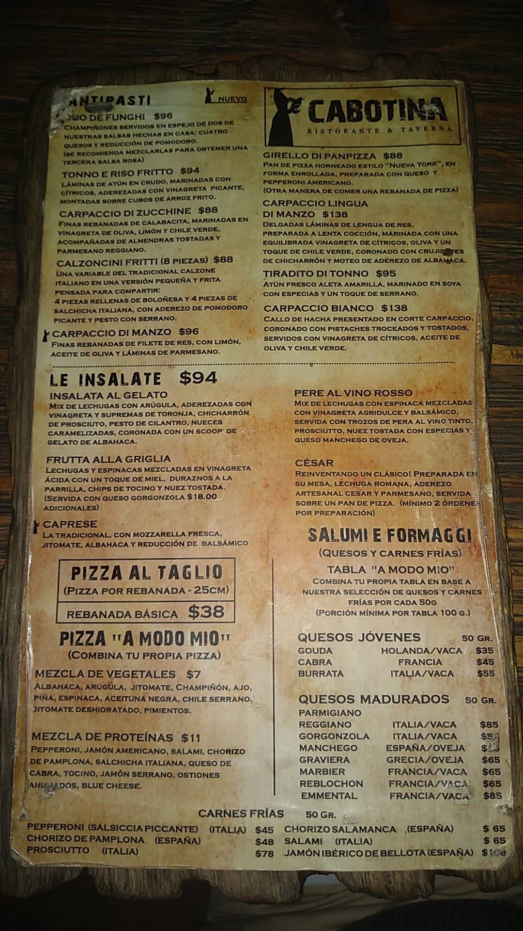 Carta del pub y bar CABOTINA, Zapopan, Av Guadalupe 1000