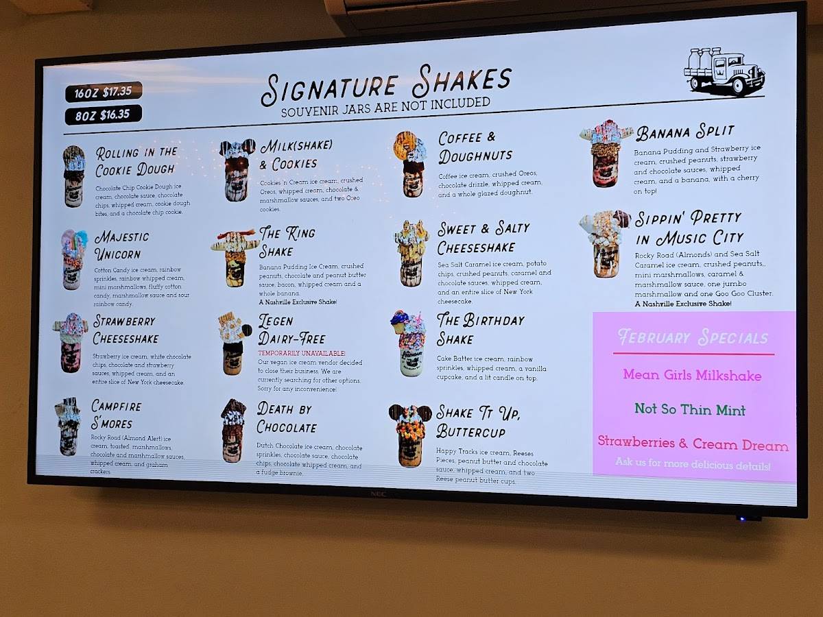 Menu at Legendairy Milkshake Bar, Nashville