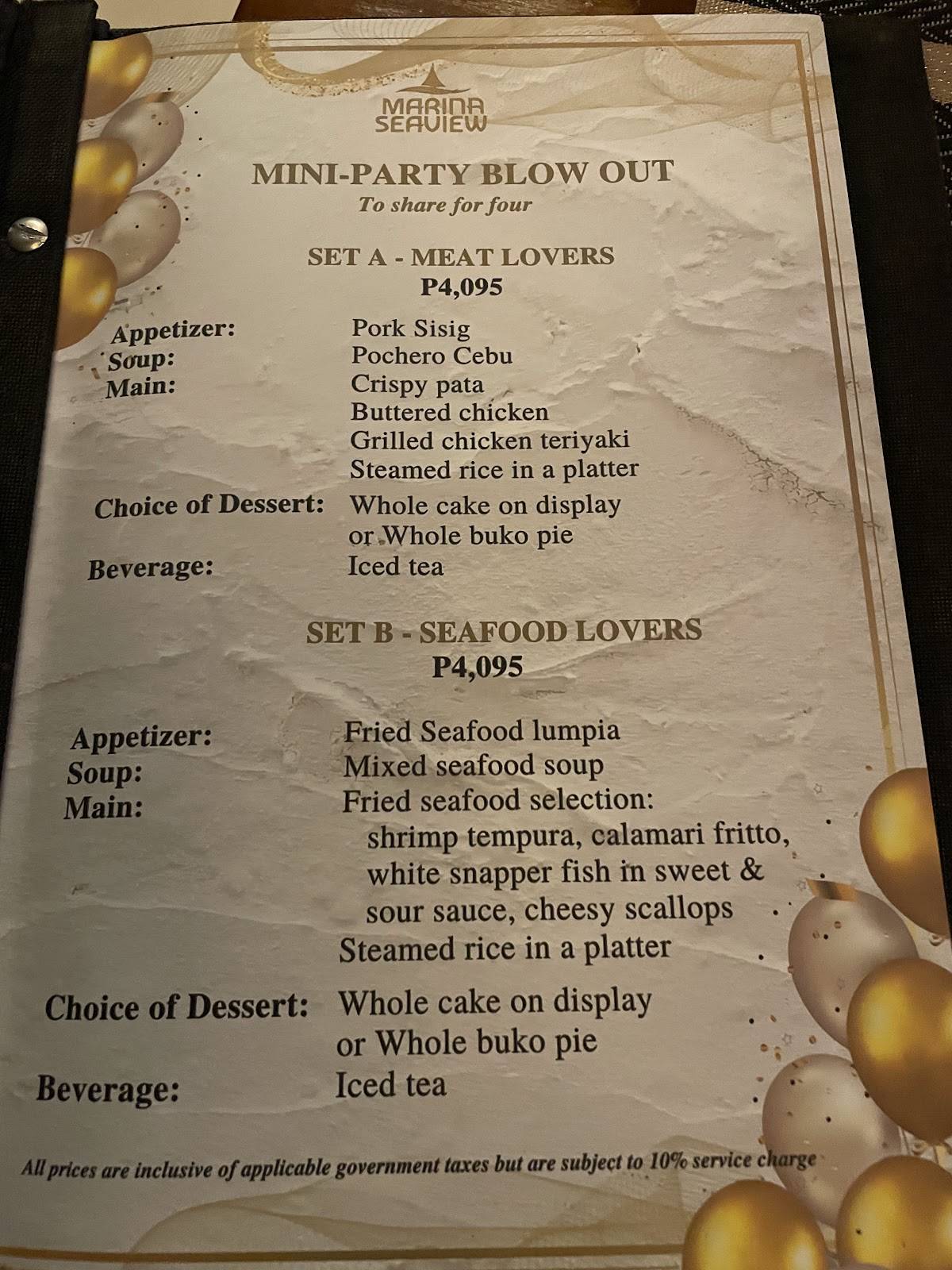 Menu at Marina Seaview Resto Lounge Corporation pub & bar, Lapu-Lapu City