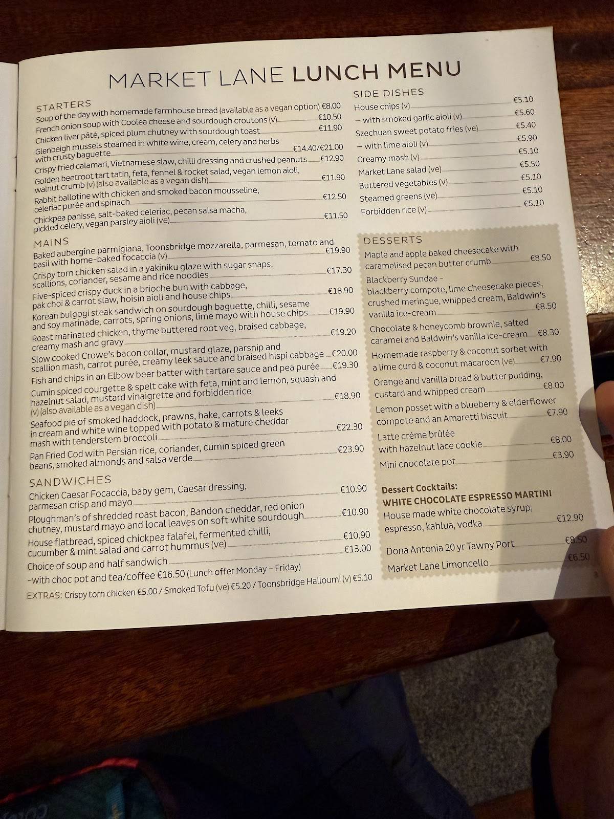 Menu at Market Lane pub & bar, Cork