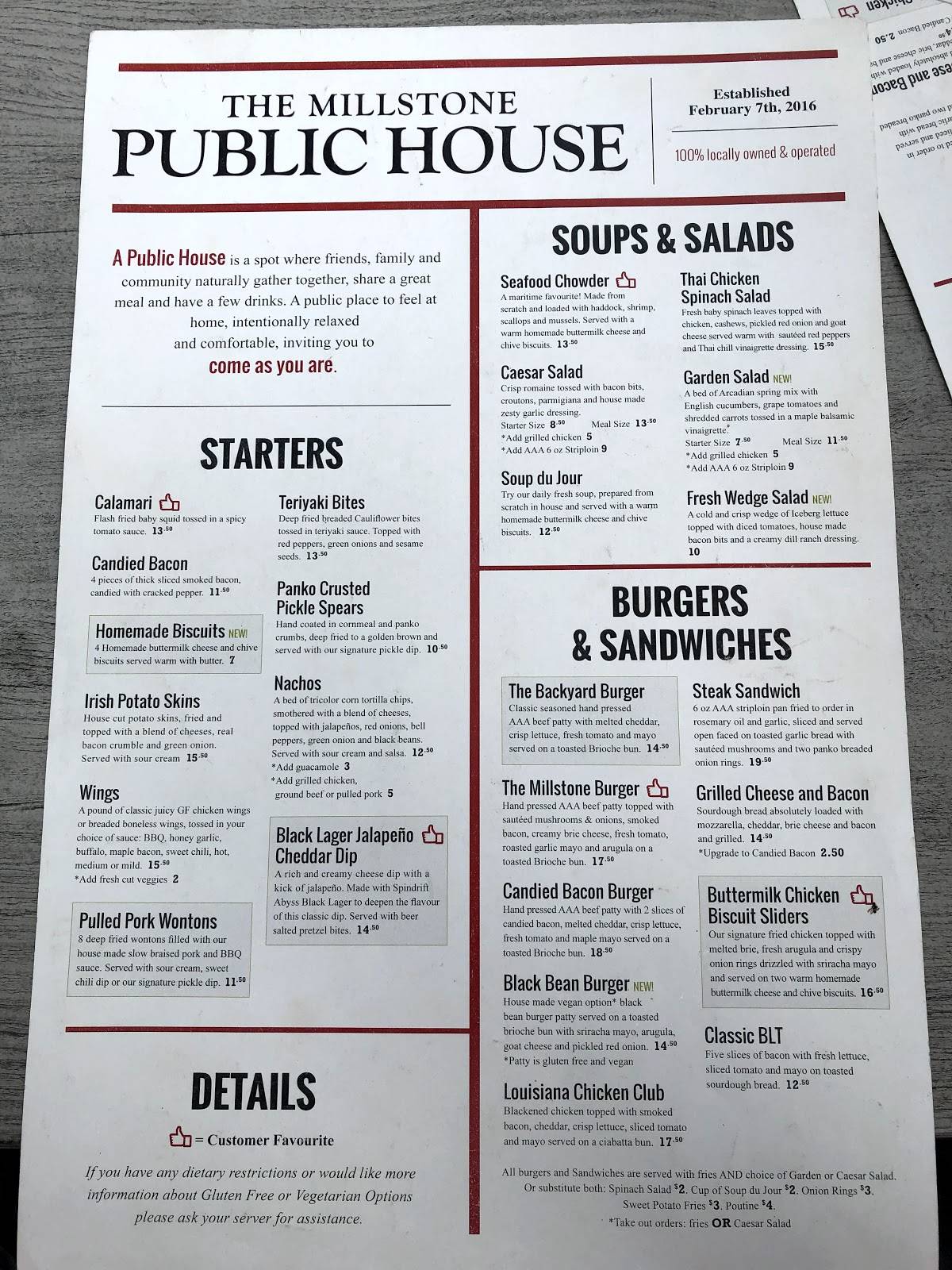 Menu at Millstone Public House King's Wharf, Dartmouth