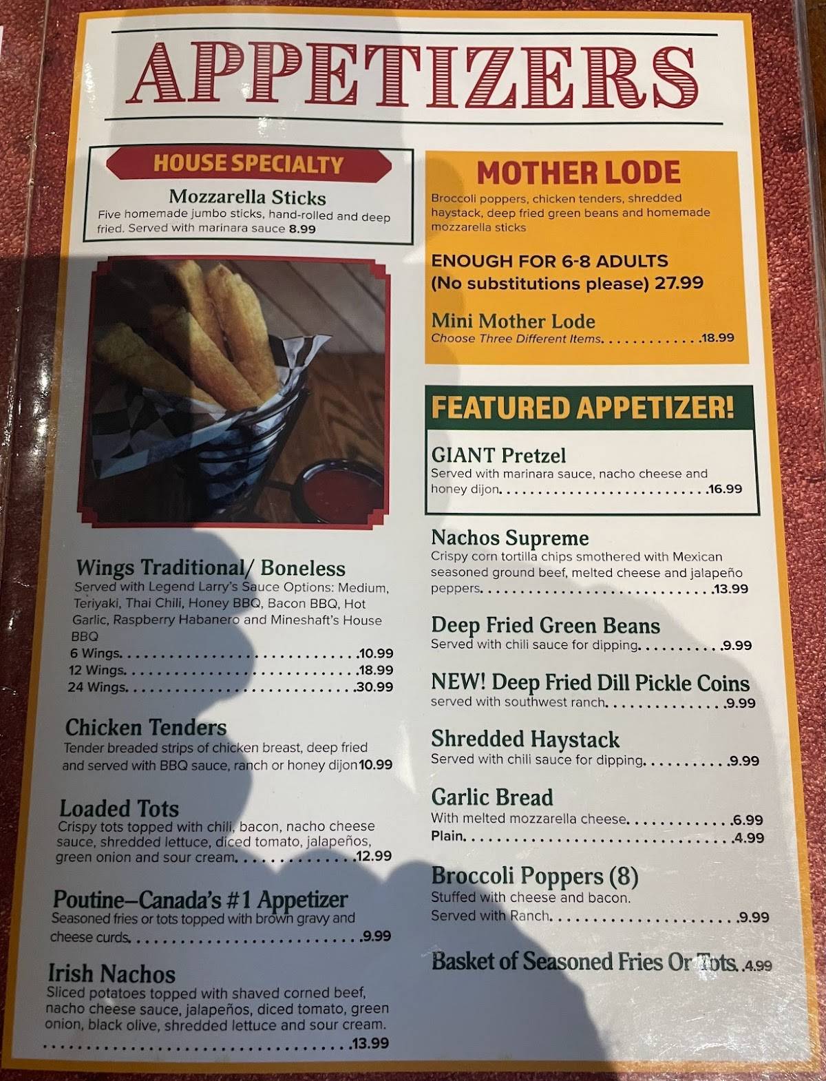 Menu at Mineshaft Oshkosh pub & bar, Oshkosh