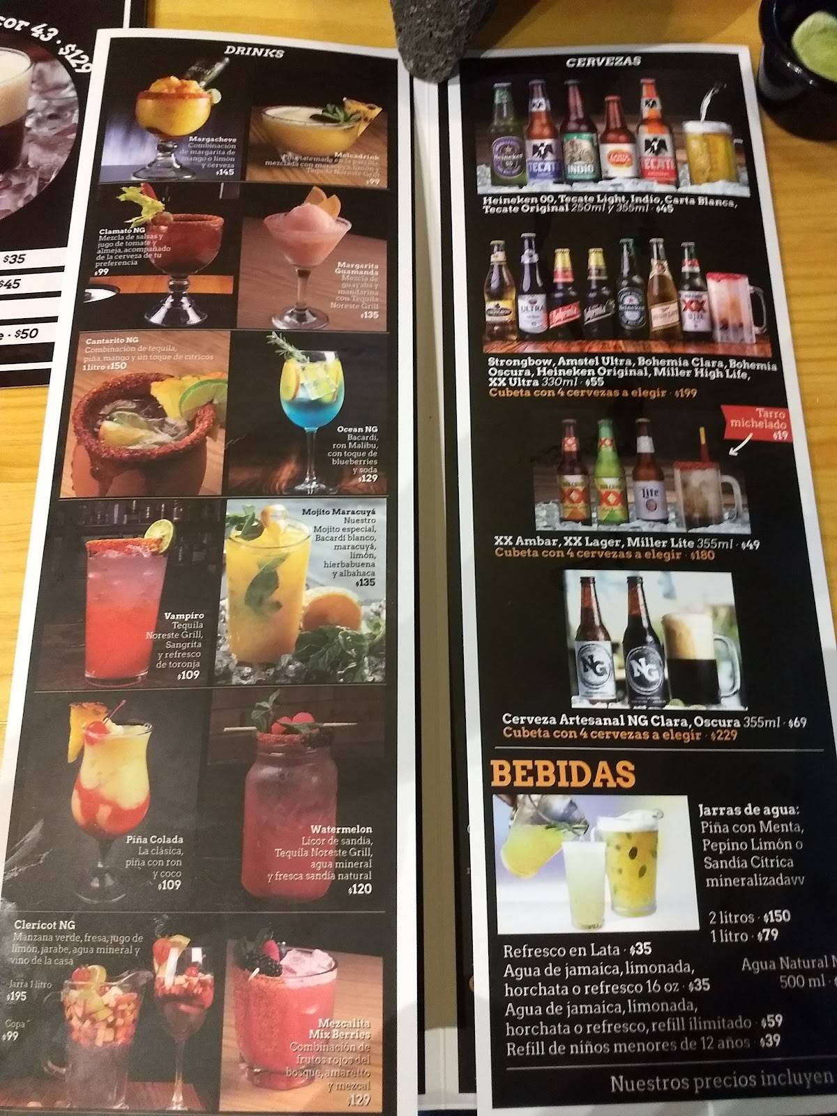 Menu at Noreste Grill pub & bar, Mexico