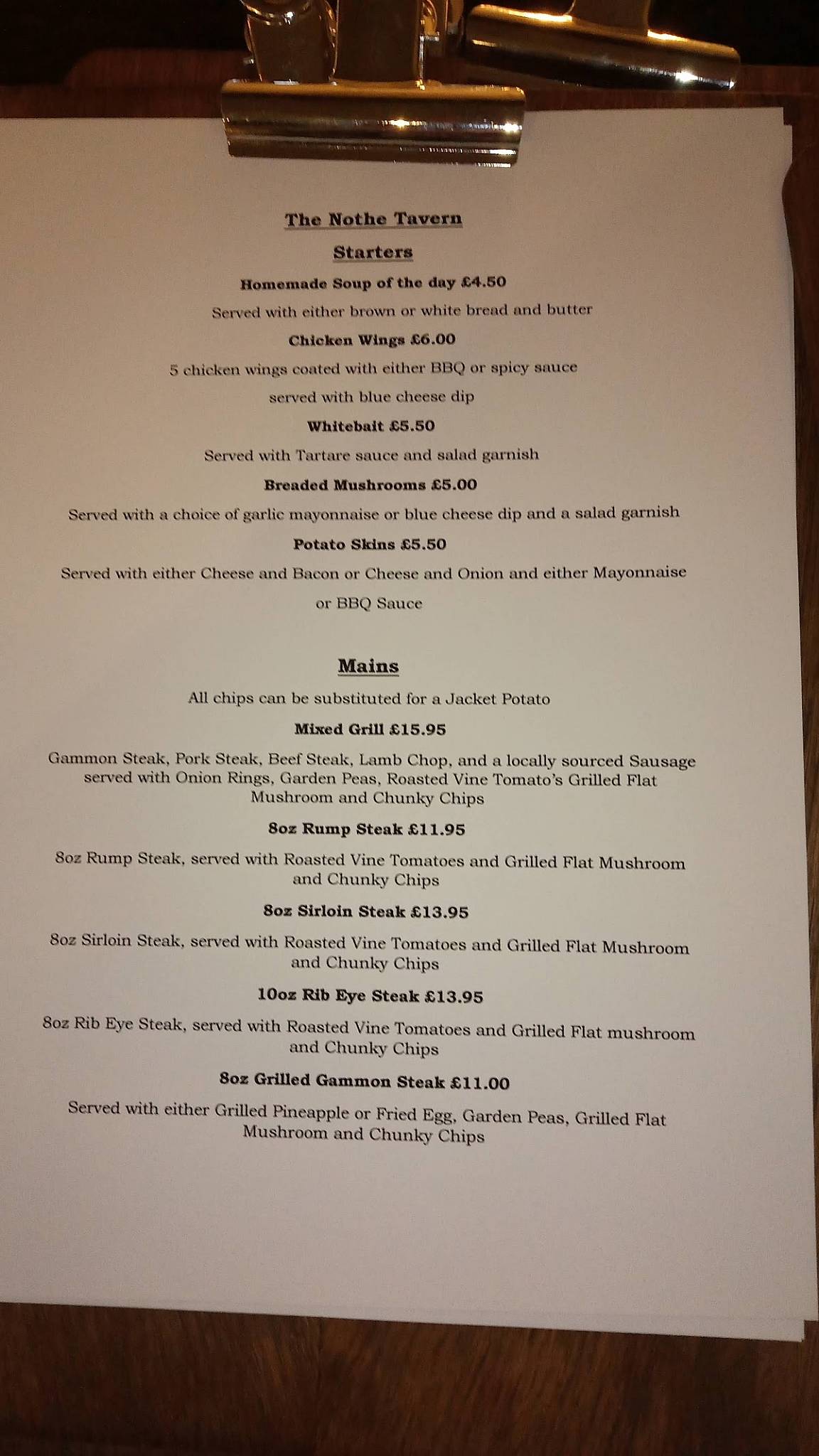 Menu at Nothe Tavern pub & bar, Weymouth