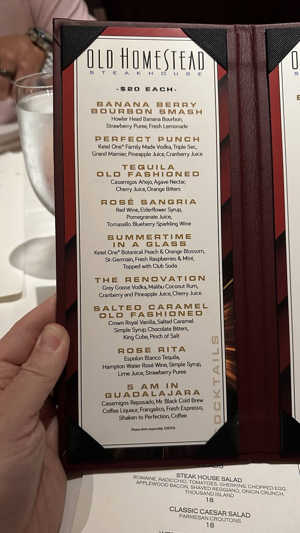 Menu at Old Homestead Steak House pub & bar, Atlantic City