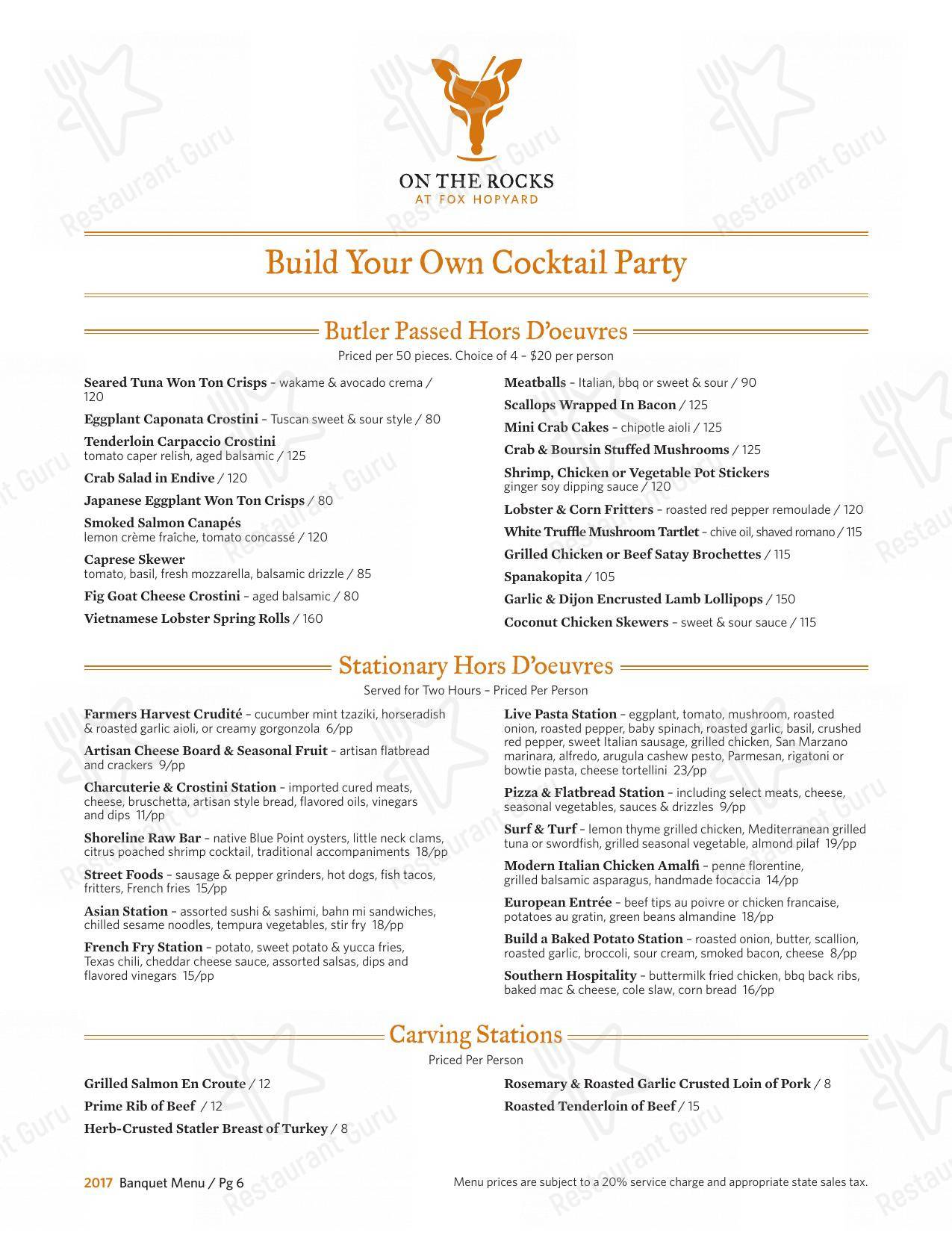 Menu at Fox Hopyard On the Rocks Restaurant, East Haddam