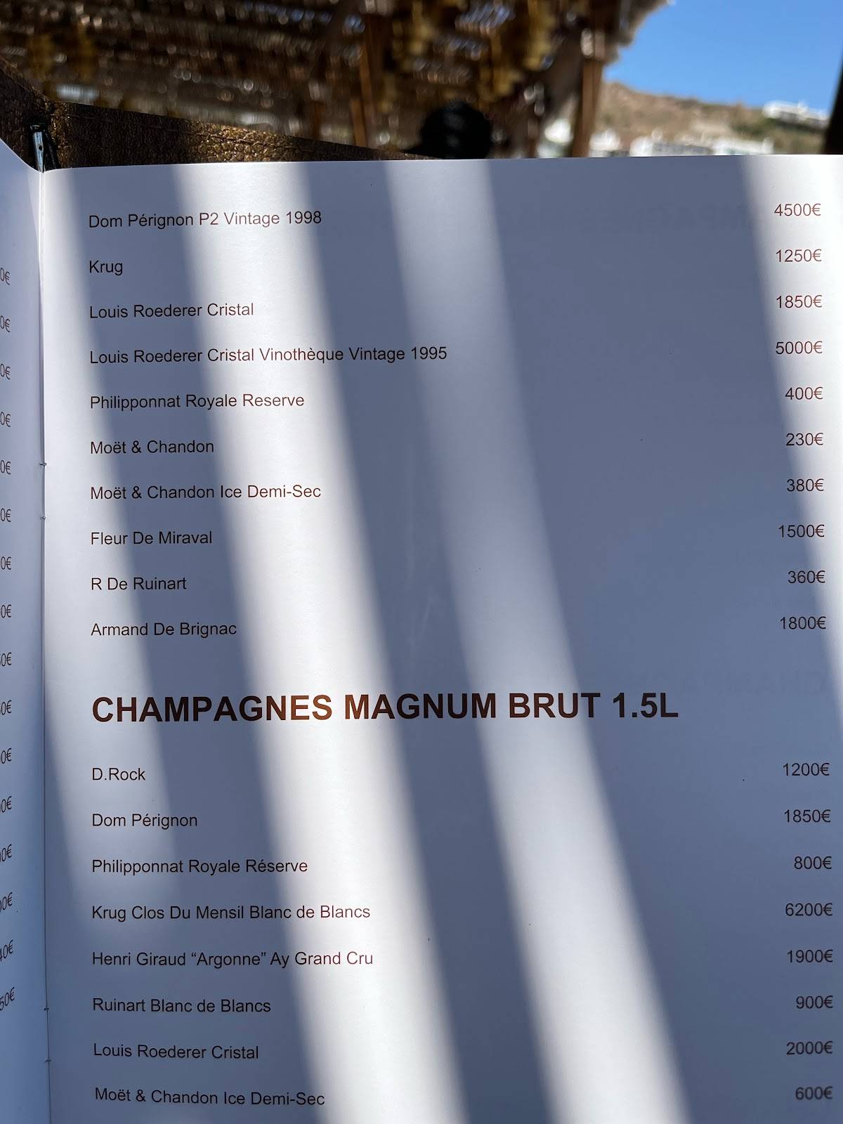 Menu at Principote Mykonos, Mikonos