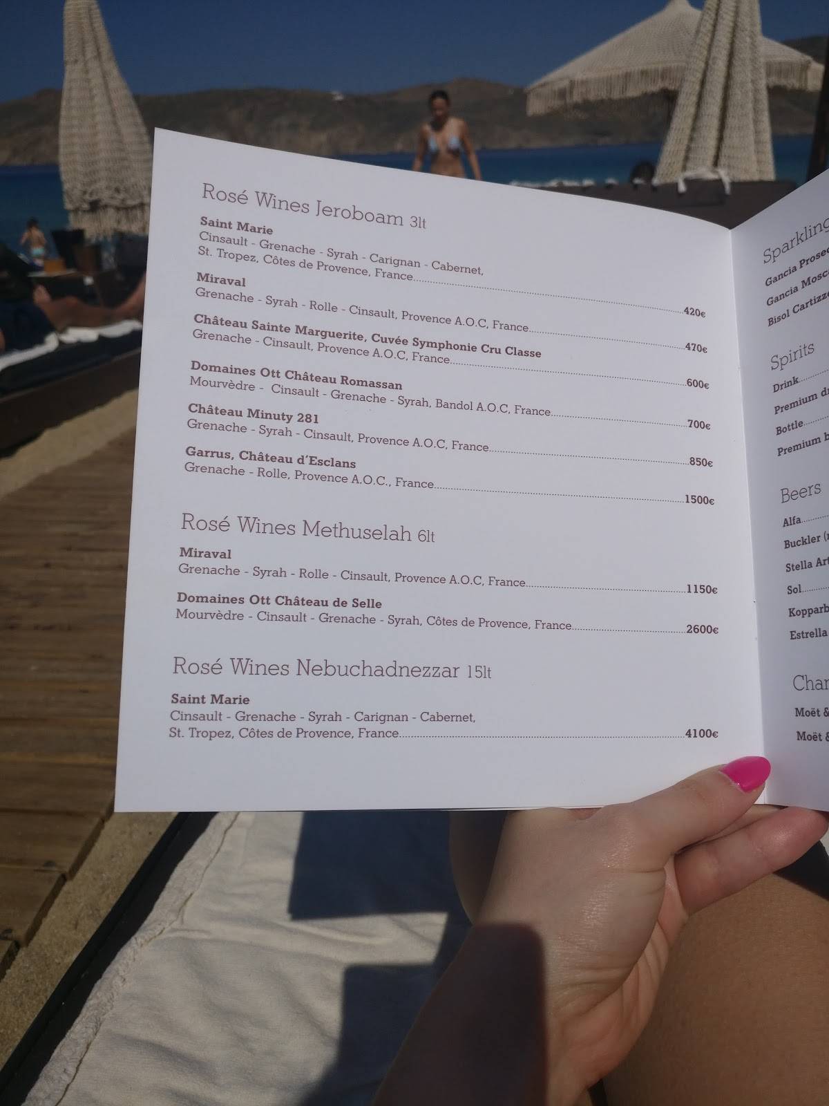 Menu at Principote Mykonos, Mikonos