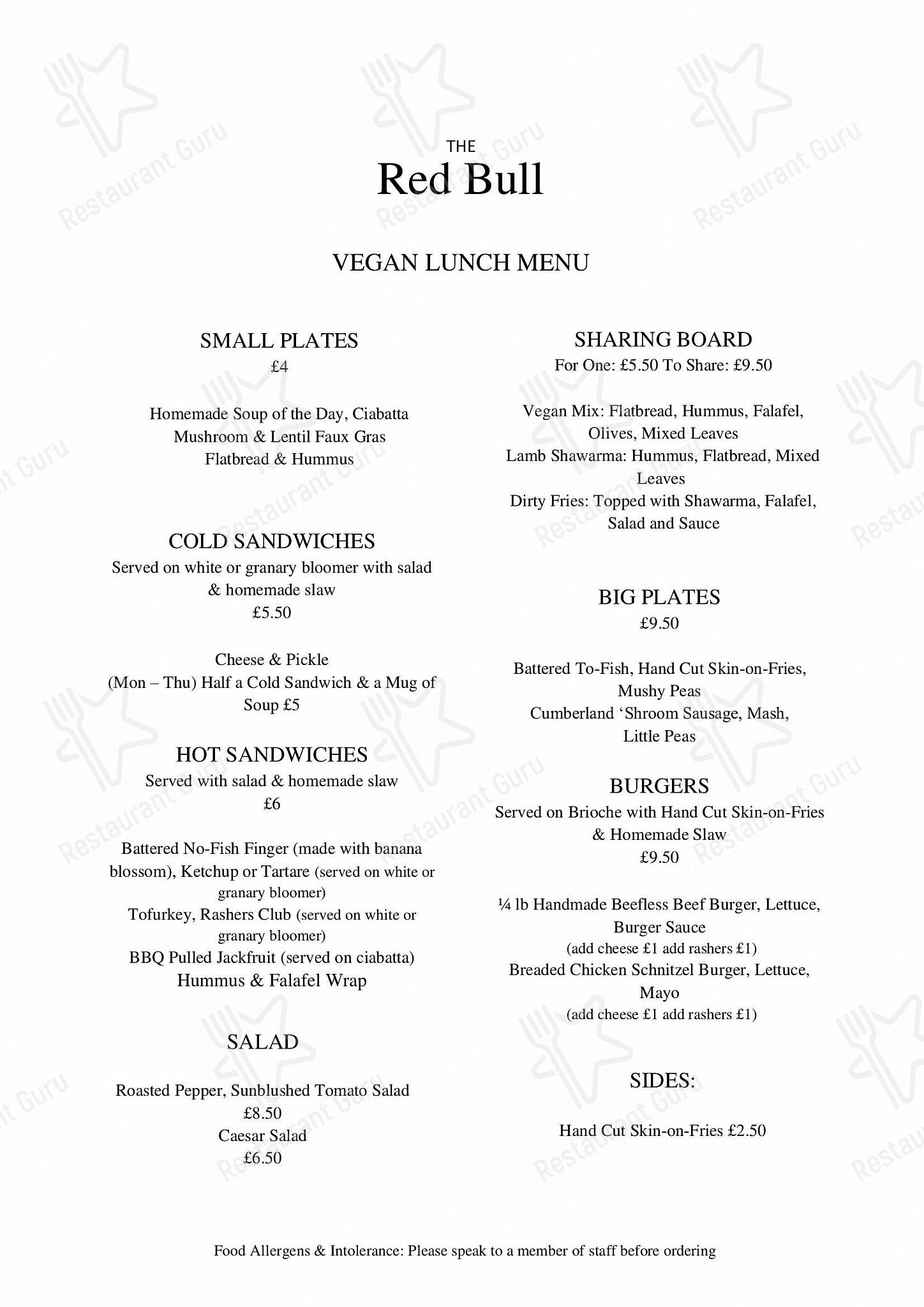 Menu at Red Bull, Stockport pub & bar, Stockport