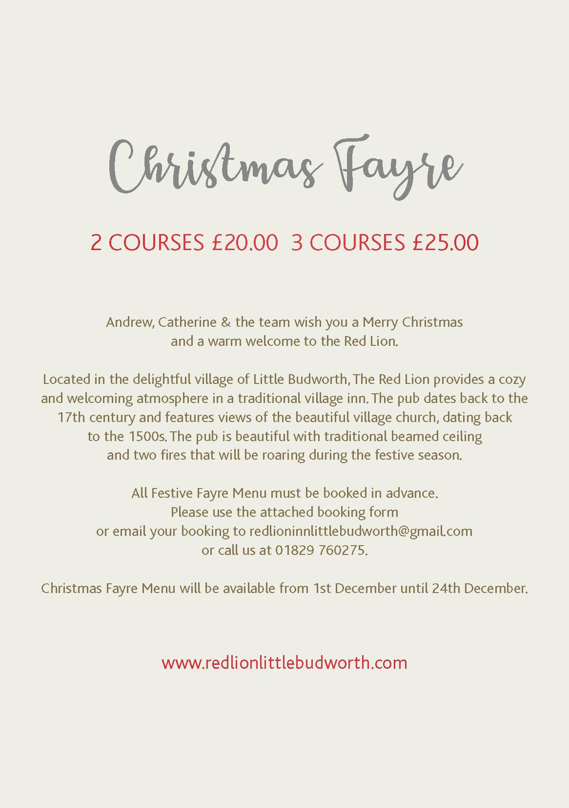 Menu at Red Lion, Little Budworth pub & bar, Little Budworth