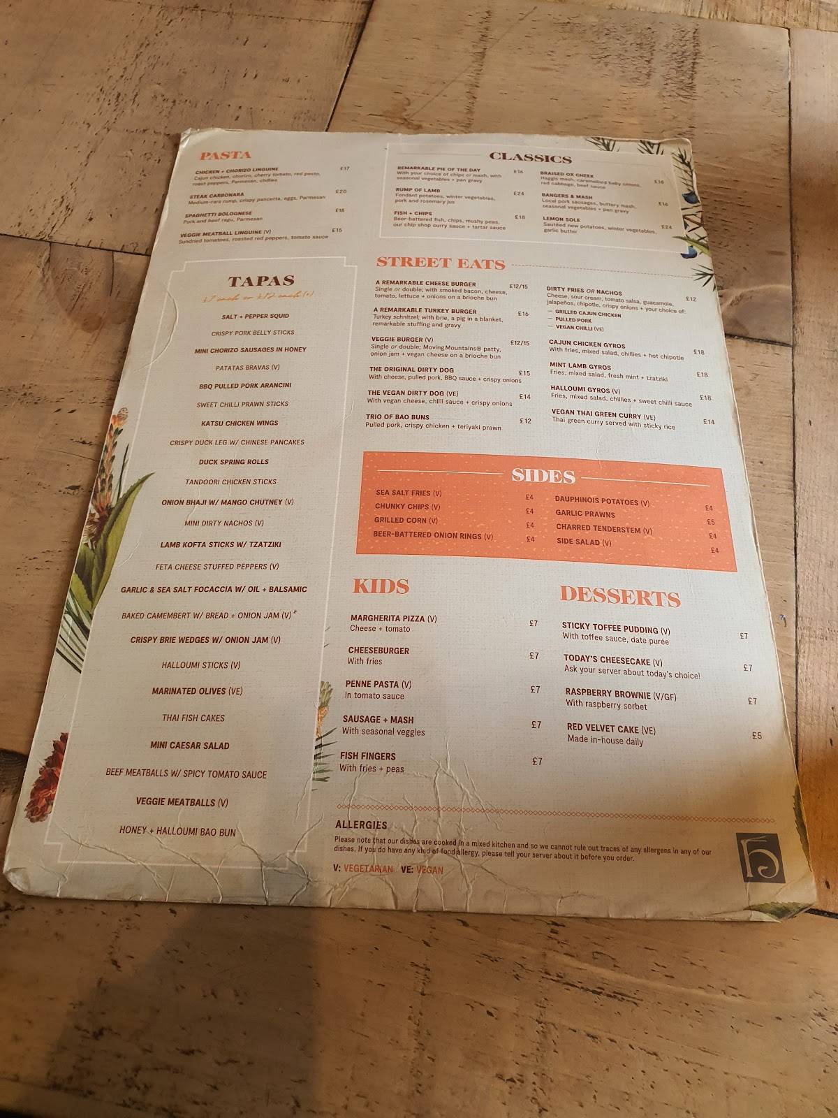 Menu at Remarkable Hare pub & bar, Matlock