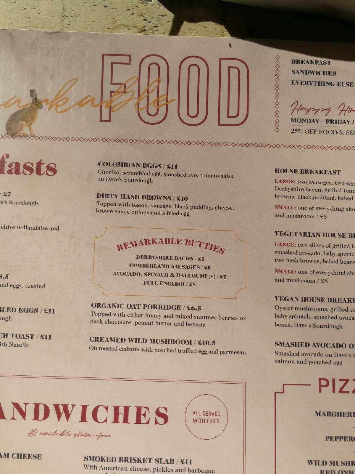 Menu at Remarkable Hare pub & bar, Matlock