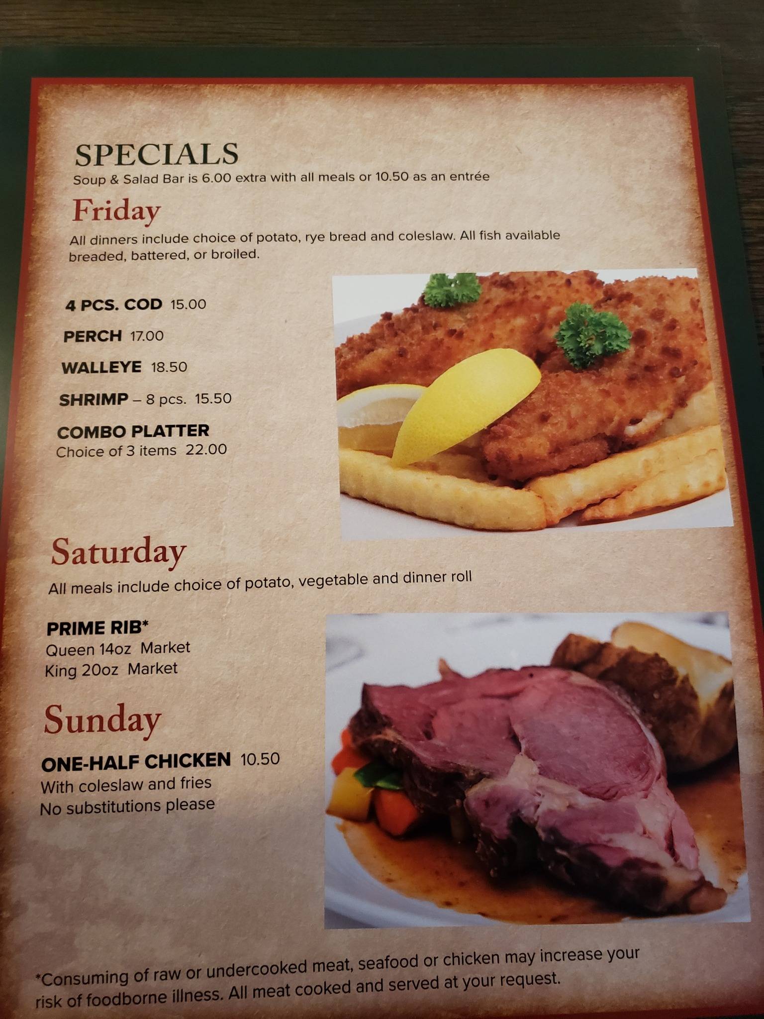 Menu at Richards of Dunbar Supper Club & Motel, Goodman