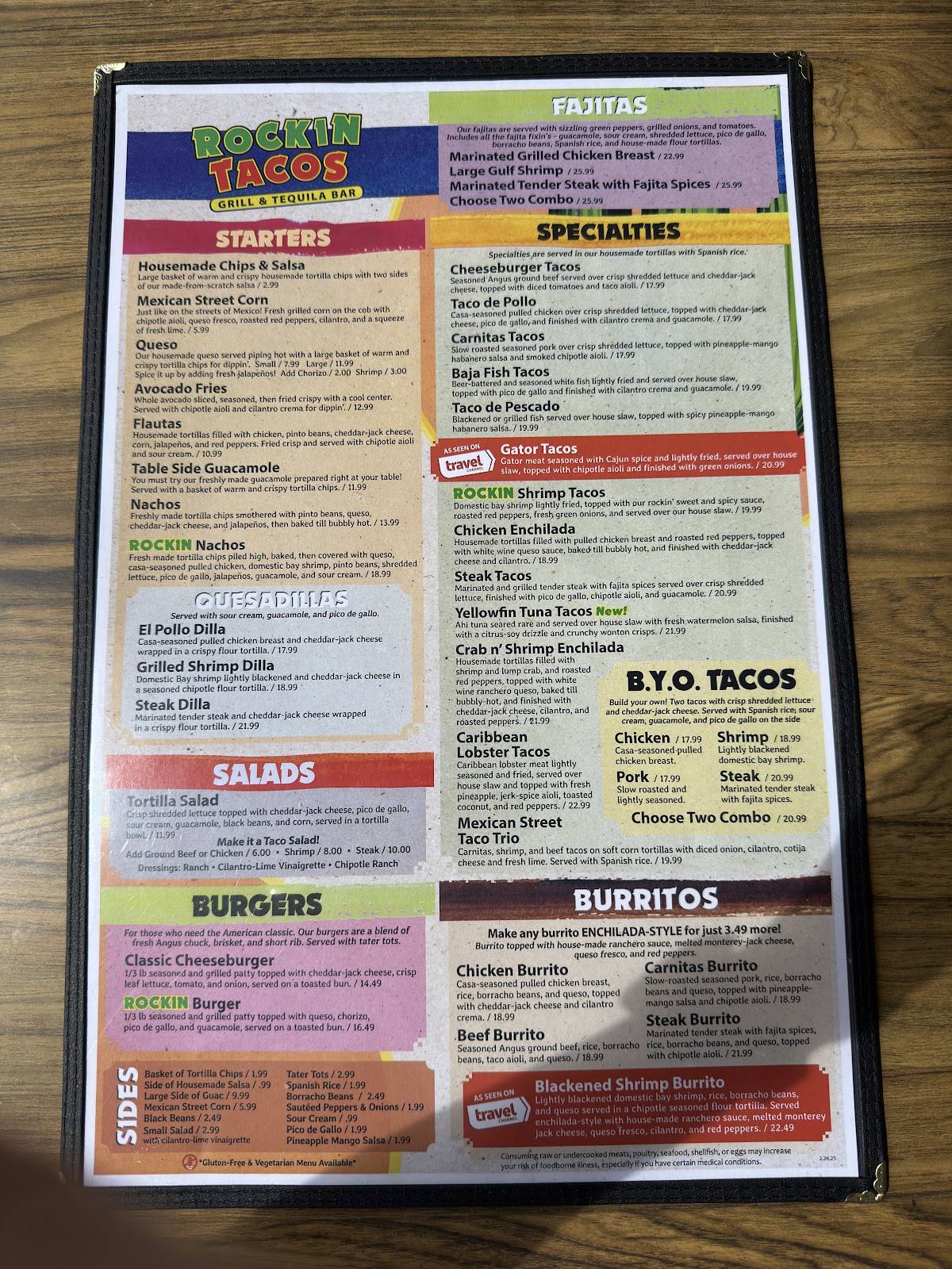 Menu at Rockin' Tacos pub & bar, Fort Walton Beach