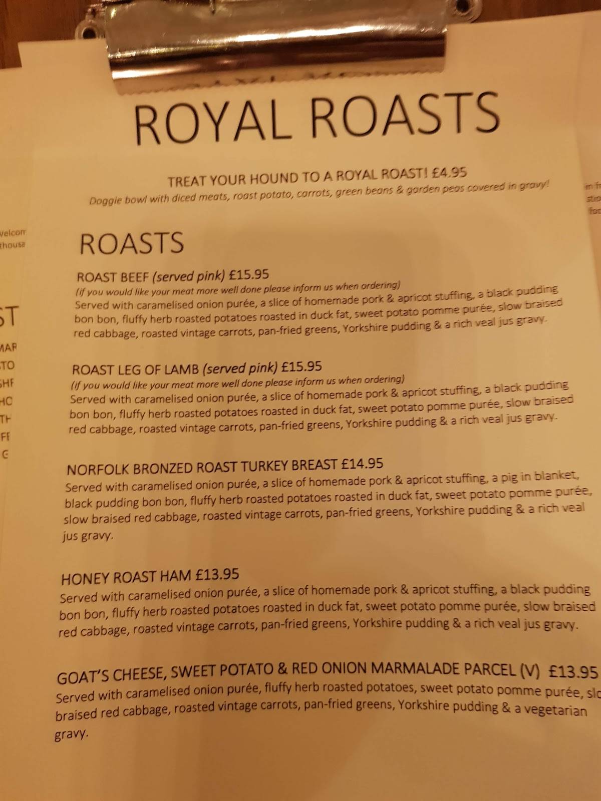 Menu at Royal Hotel pub & bar, Carnforth, 27 Main Rd