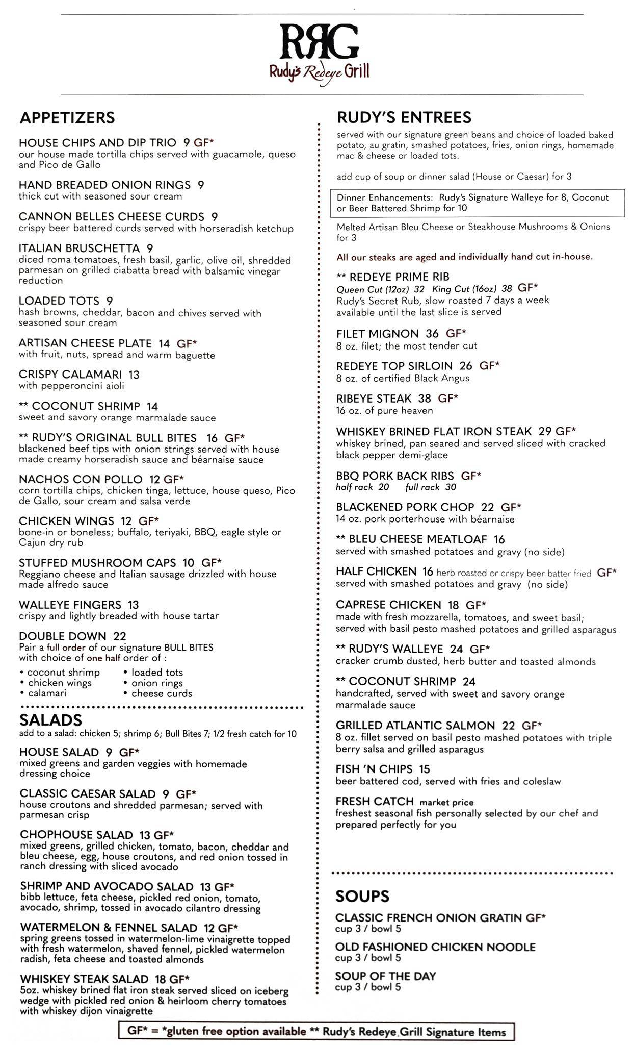 Menu at Rudy's Redeye Grill pub & bar, Rosemount, S Robert Trl