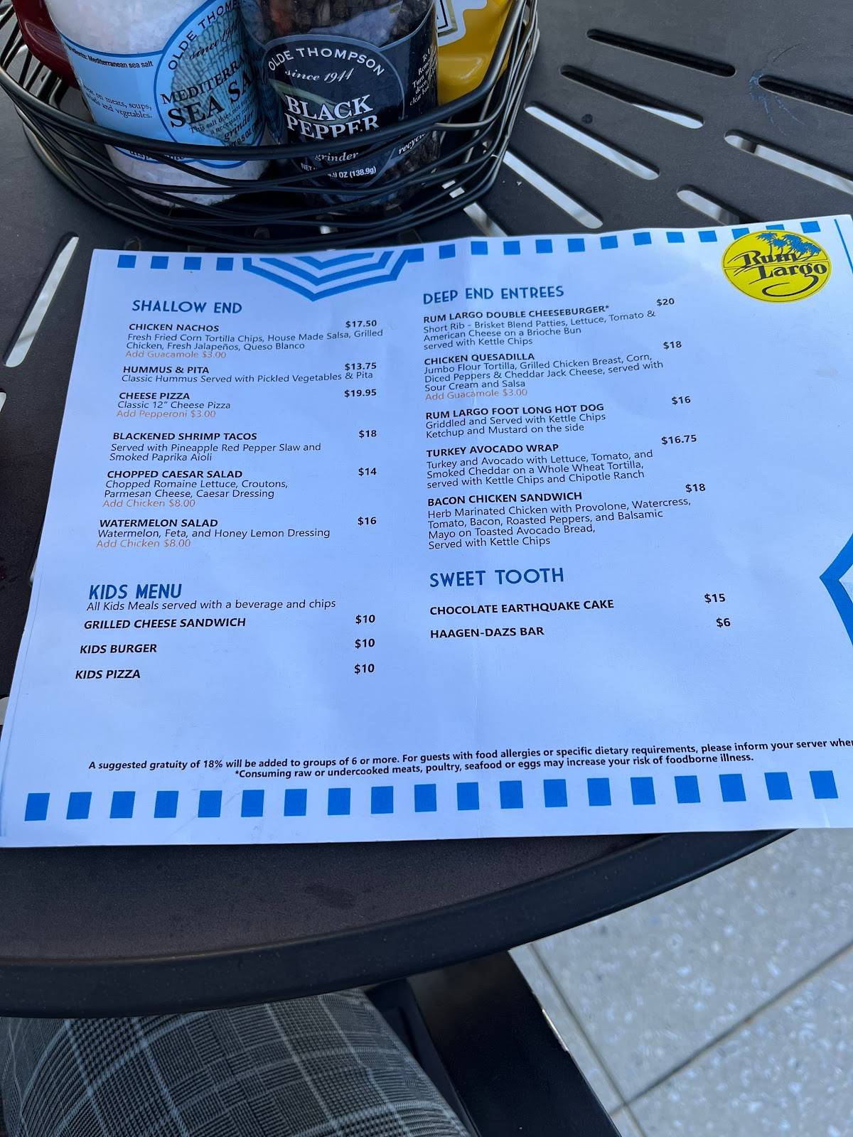 Menu at Rum Largo Poolside Bar & Café, Lake Buena Vista