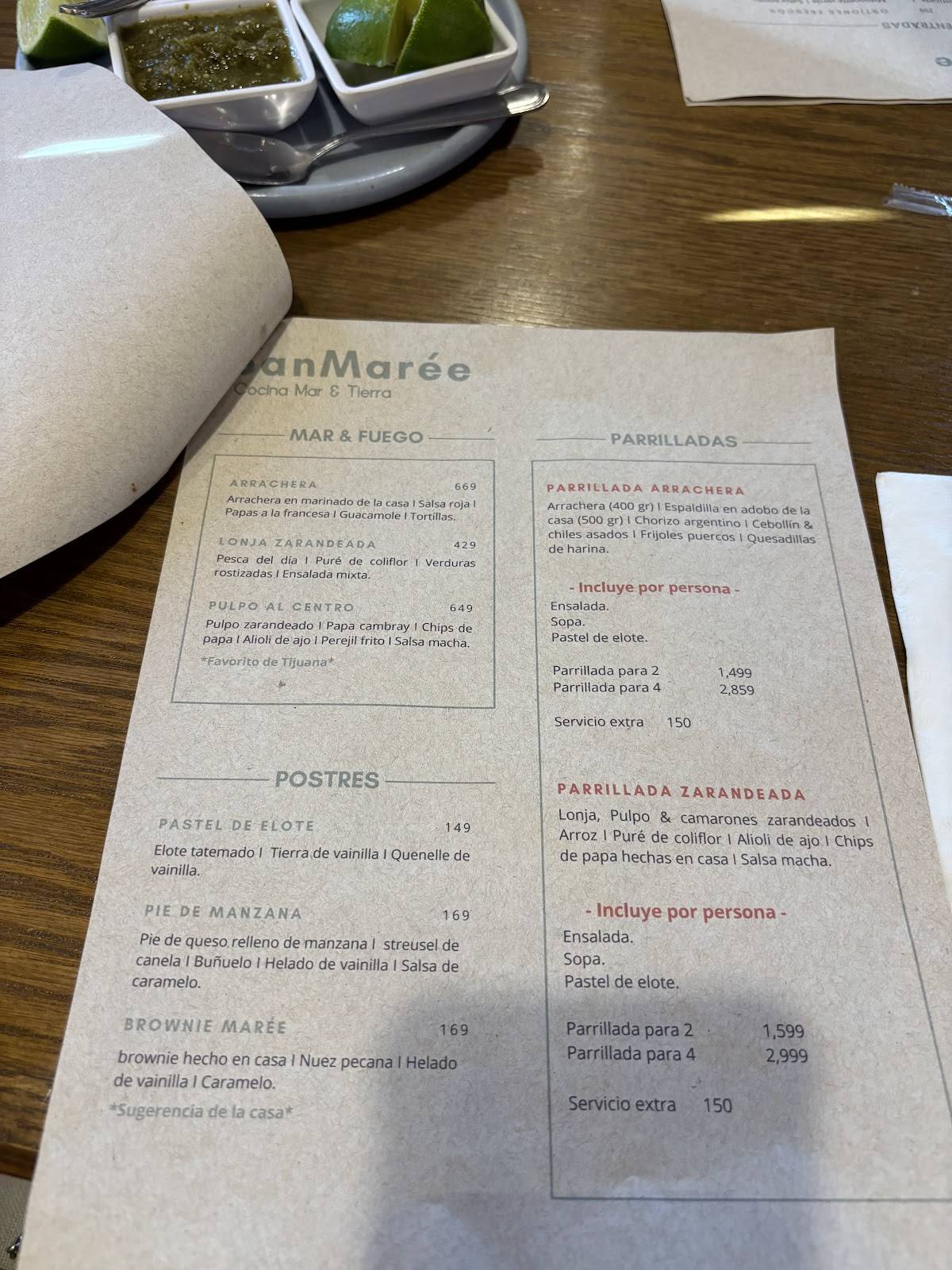 Carta del pub y bar San Mareé, Tijuana