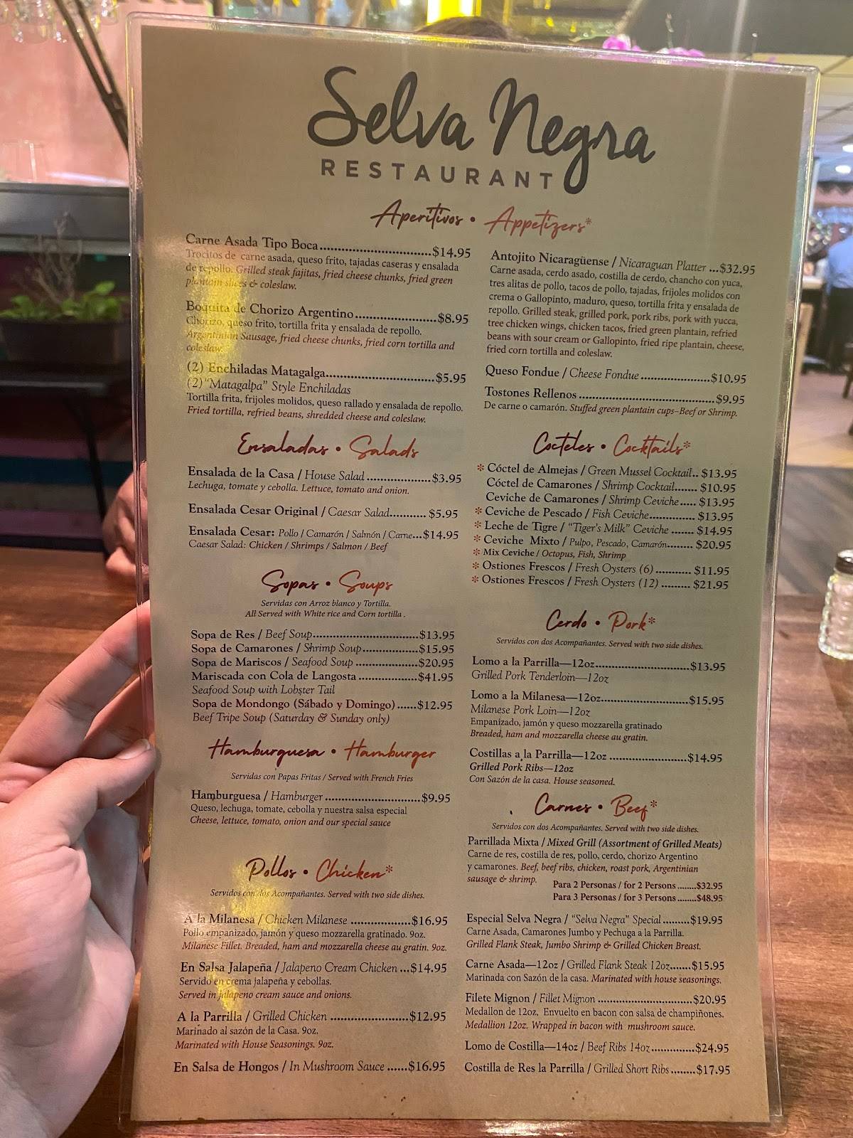 Carta de Selva Negra Restaurant Miami, Miami