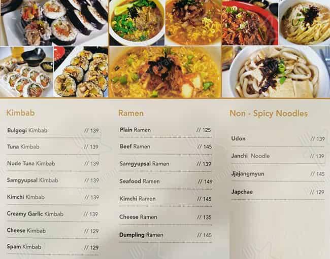 Menu at Seoul Kimbab restaurant, Makati, Ayala Avenue