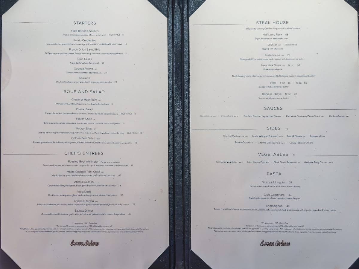 Menu at Seven Sisters pub & bar, Tuolumne