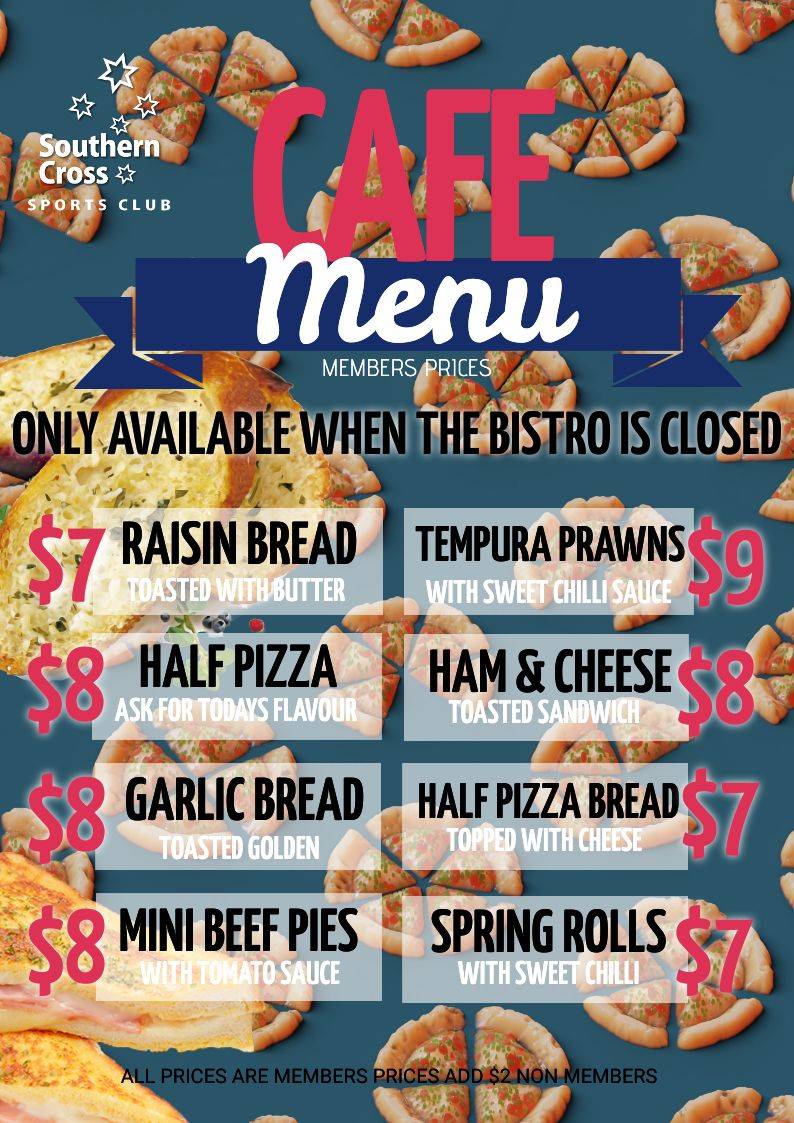Menu at Southern Cross Sports Club, Upper Mount Gravatt, Corner of ...