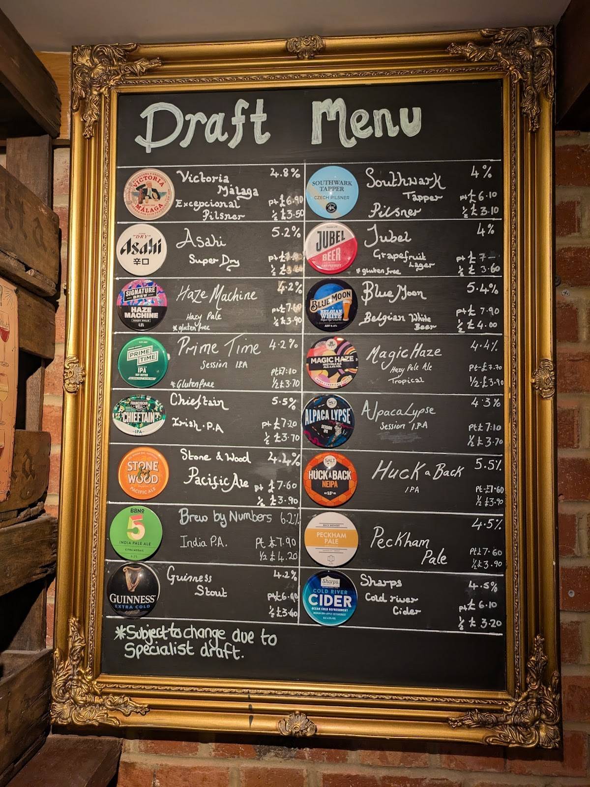 Menu at Southwark Tap & Wine Bar, London