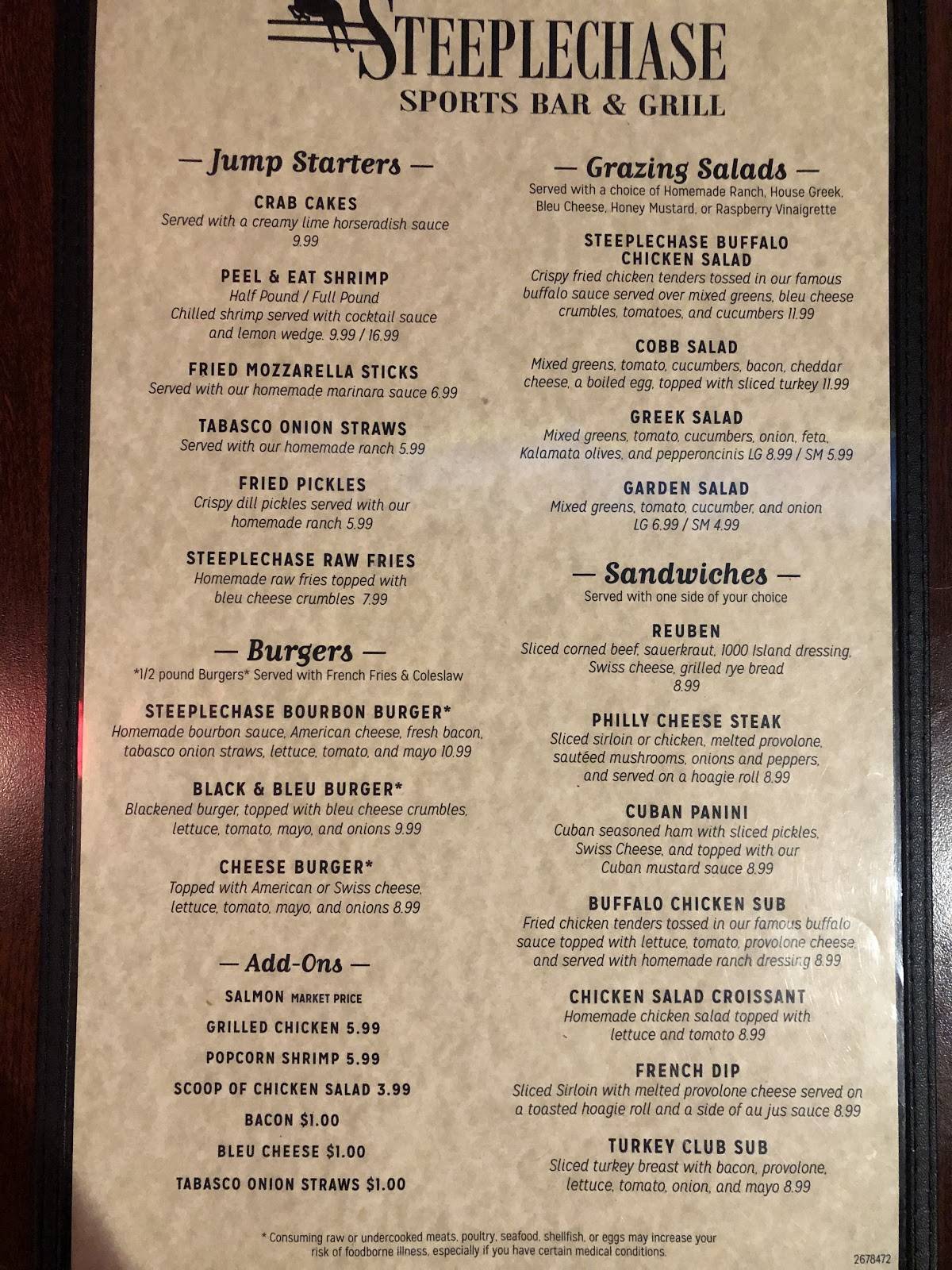 Menu at Steeplechase Sports Bar & Grill, Camden