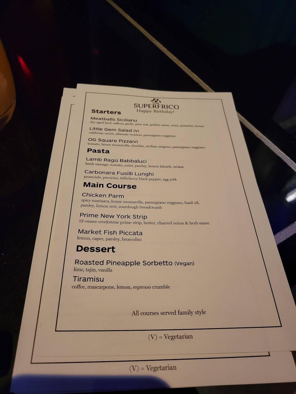 Menu at Superfrico pub & bar, Las Vegas