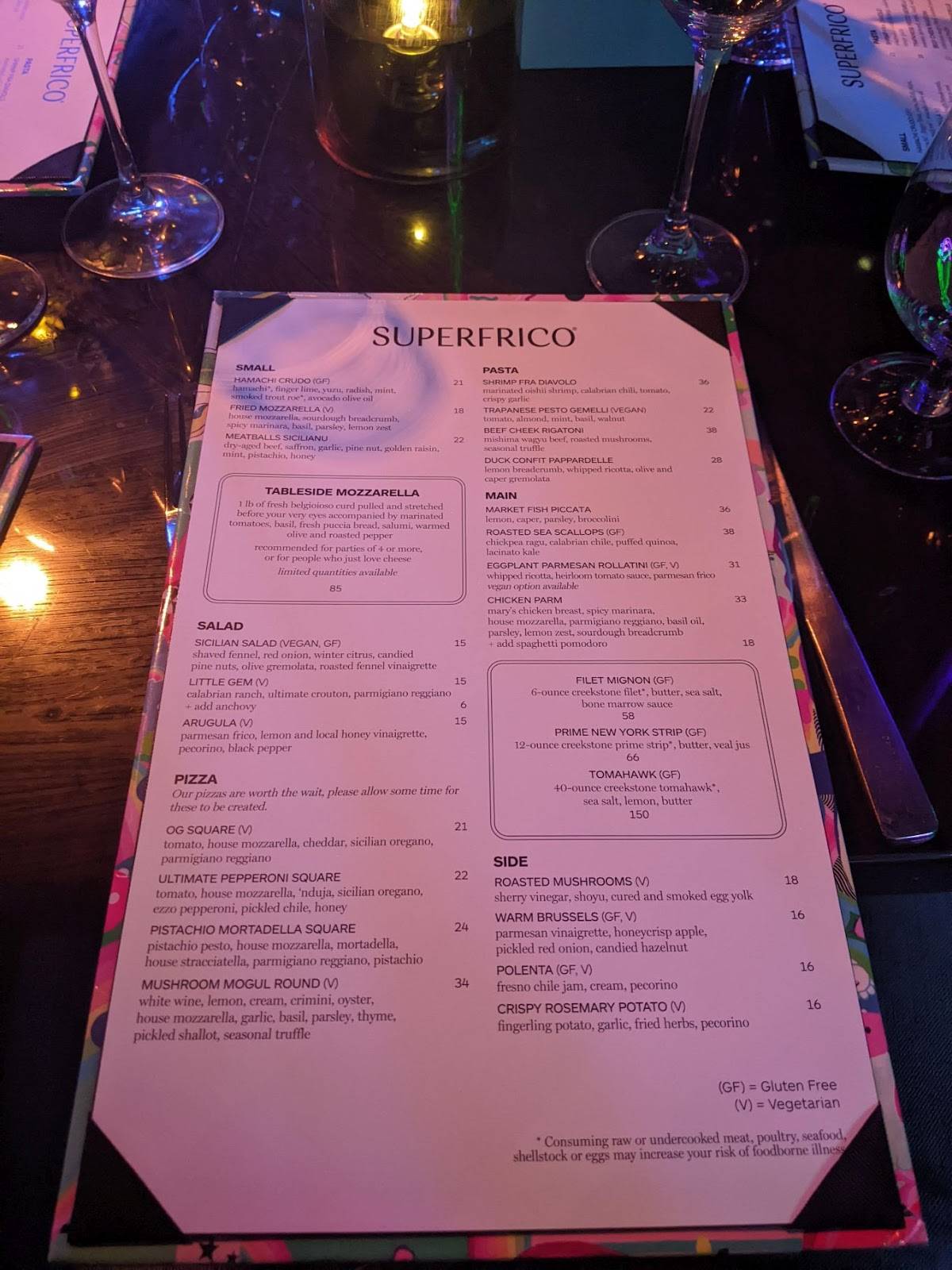 Menu at Superfrico pub & bar, Las Vegas
