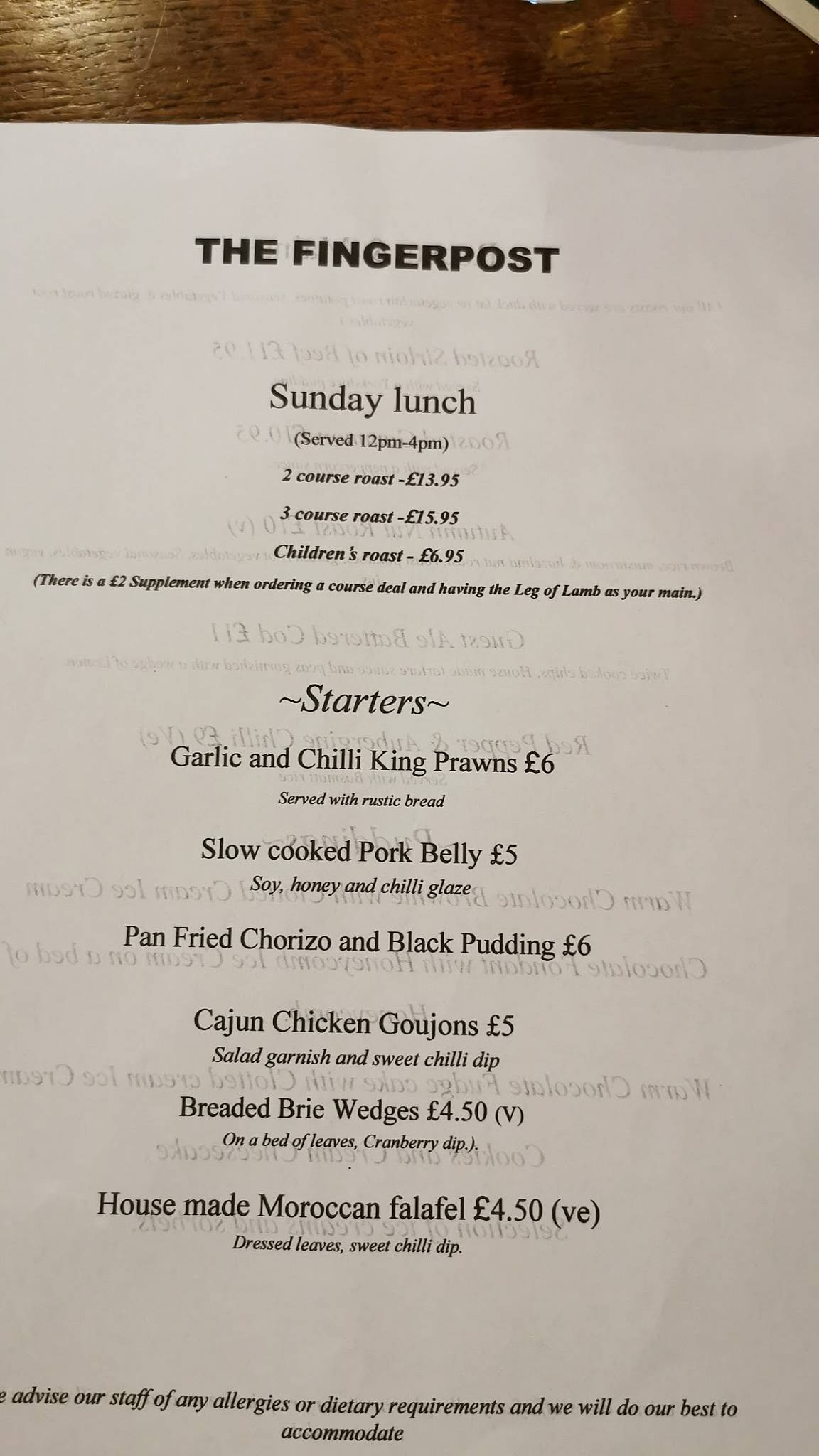 Menu at The Fingerpost pub & bar, Walsall