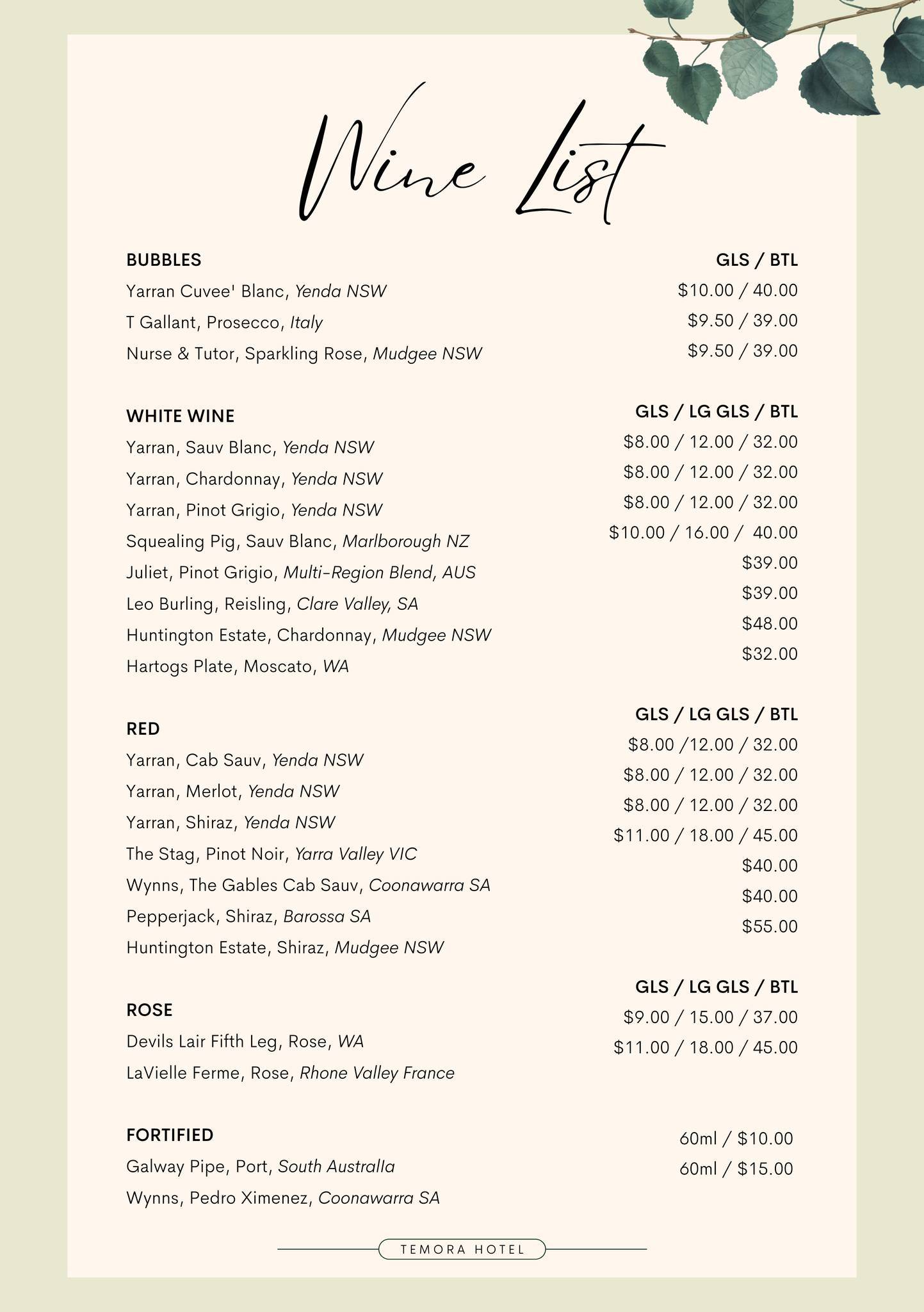 Menu at Temora Hotel pub & bar, Temora