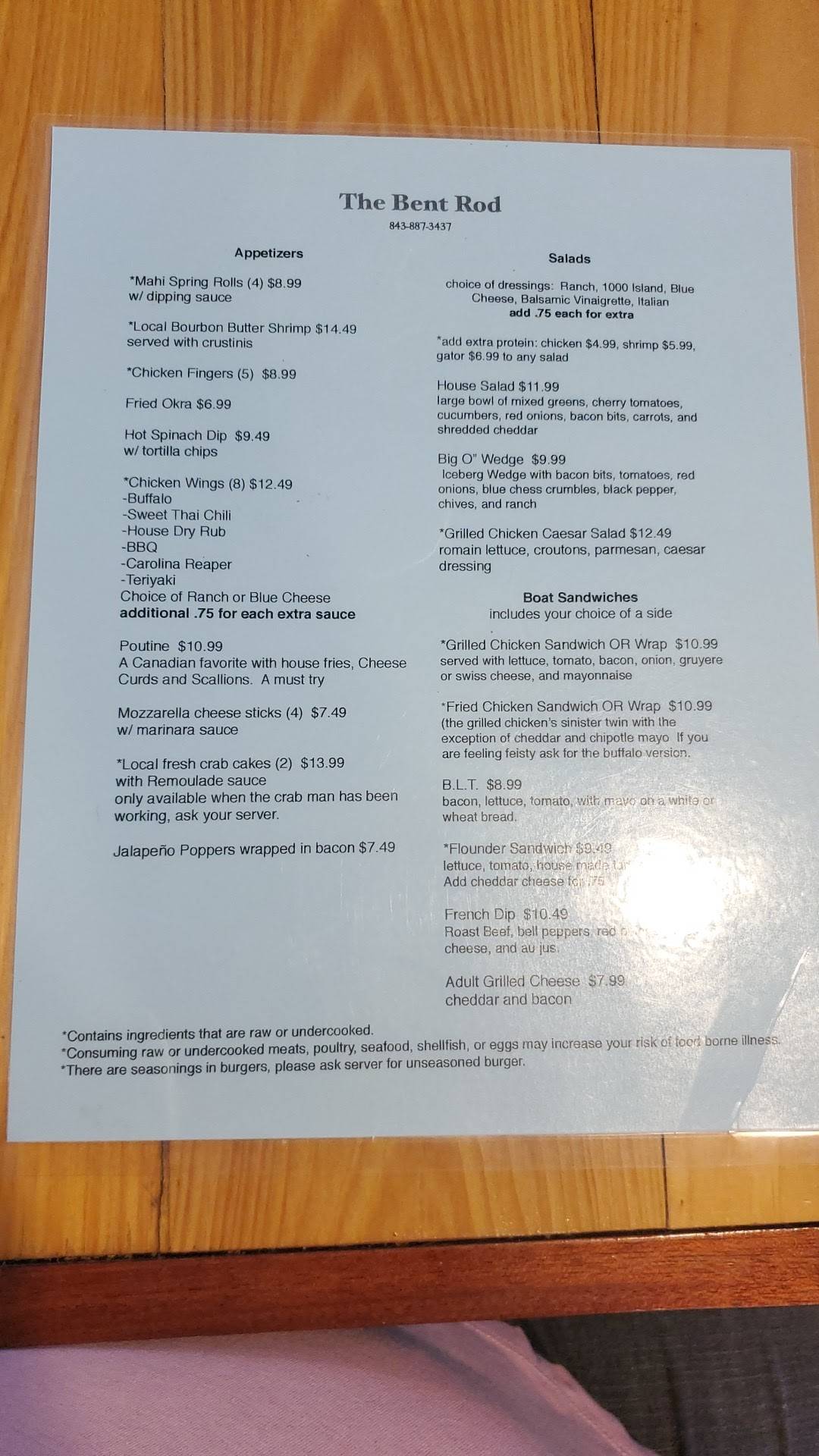 Menu at The Bent Rod pub & bar, McClellanville