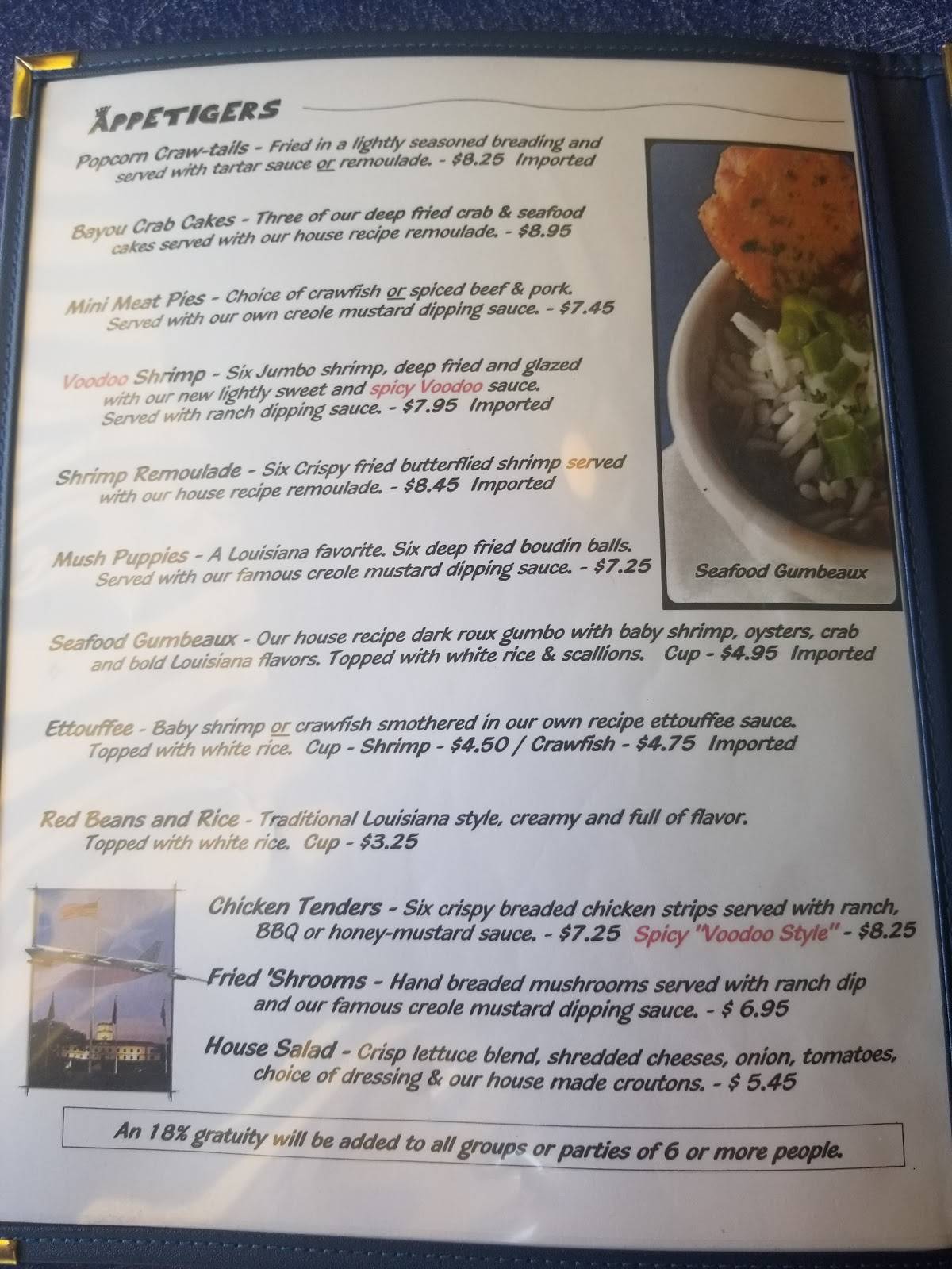 Menu at The Blind Tiger pub & bar, Shreveport