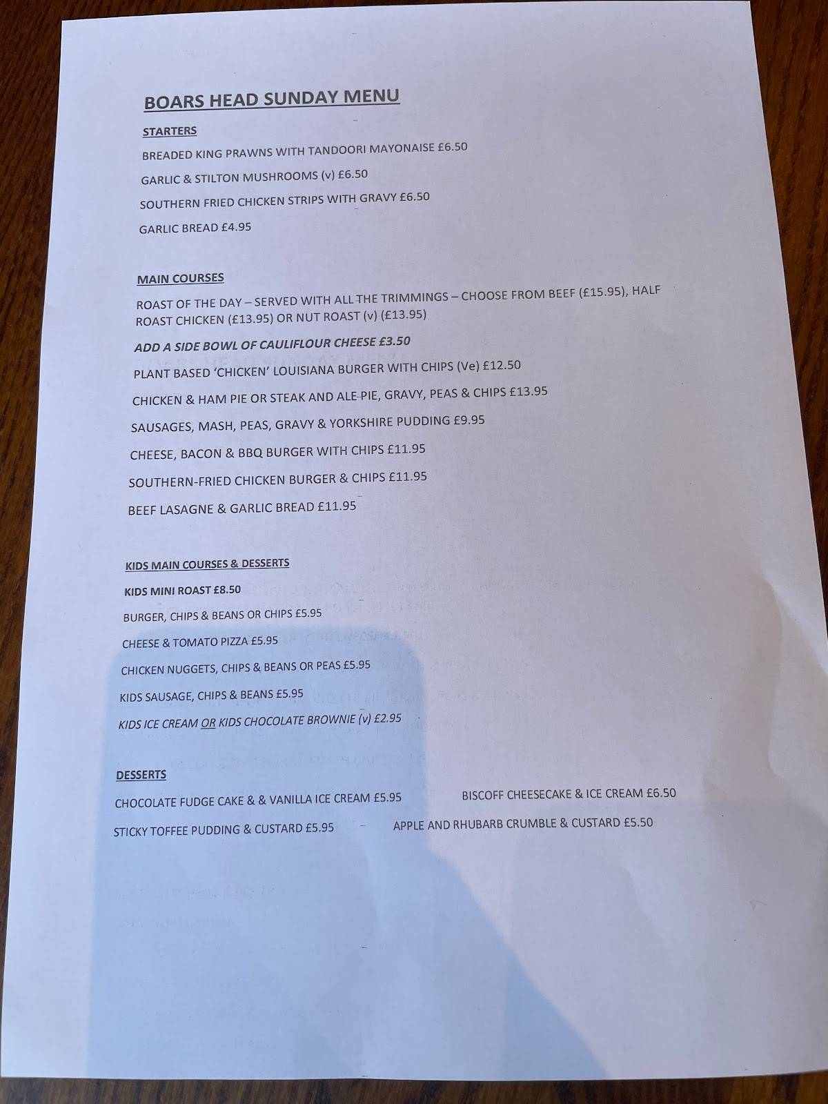 Menu at The Boars Head pub & bar, Stockport, 2 Shrigley Rd N