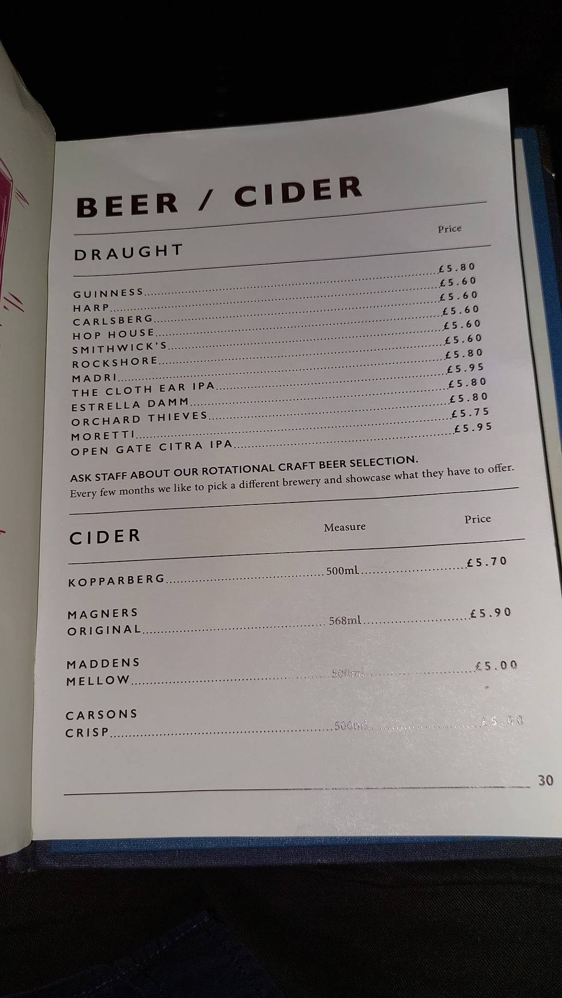 Menu at The Cloth Ear pub & bar, Belfast