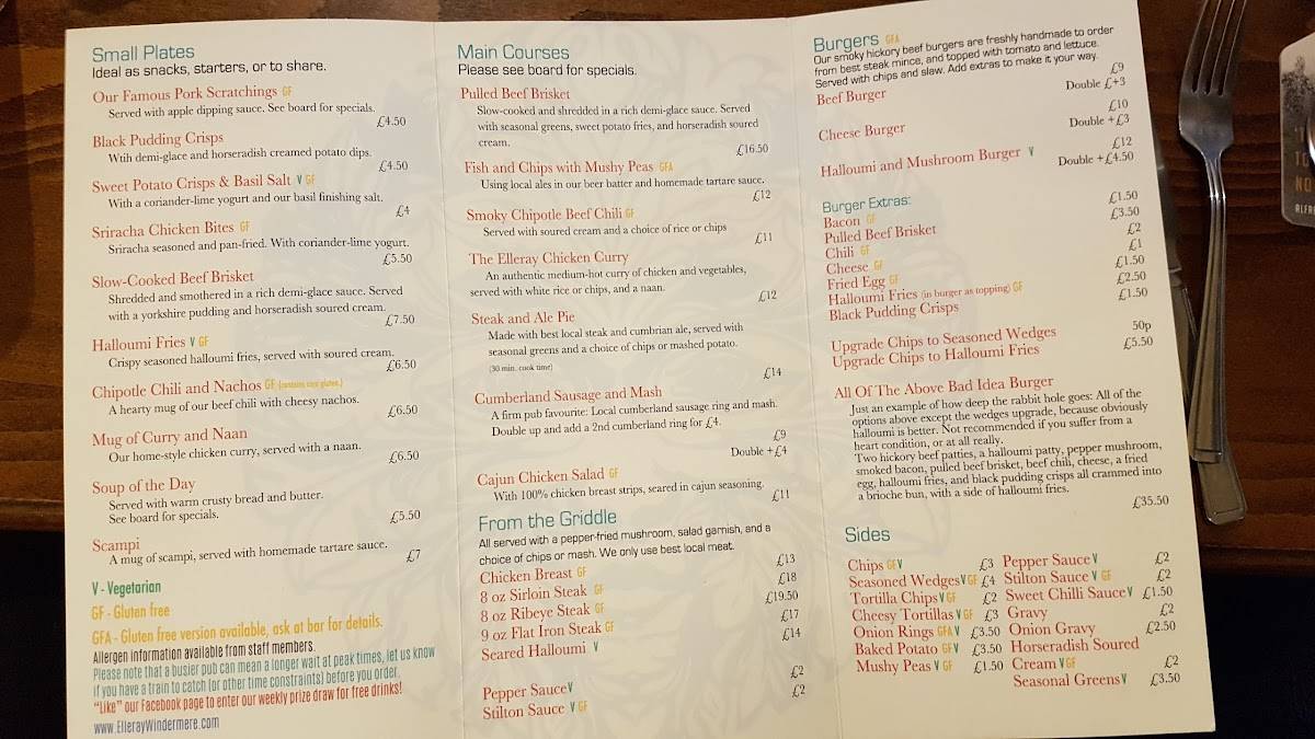 Menu at The Elleray pub & bar, Windermere