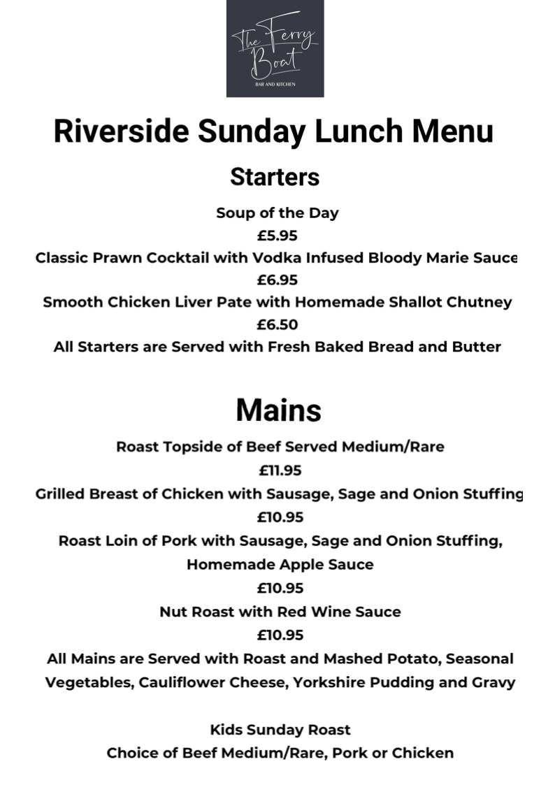 Menu at The Ferry Boat Bar and Kitchen, Scunthorpe