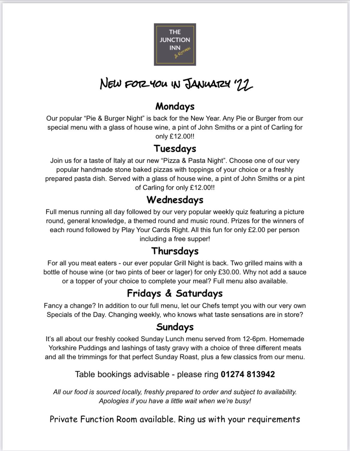 Menu at The Junction Inn pub & bar, Bradford