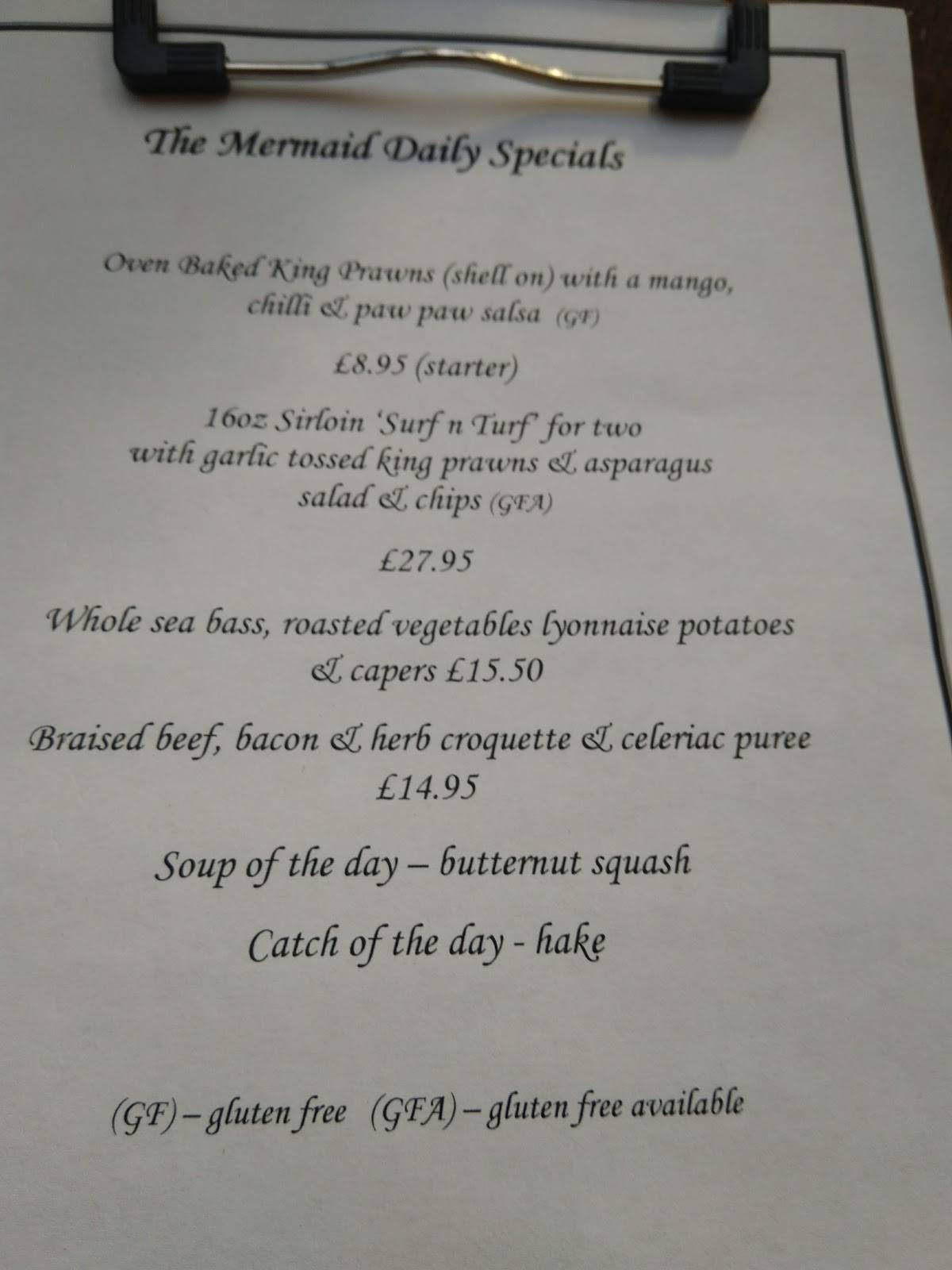 Menu at The Mermaid Inn pub & bar, Burford