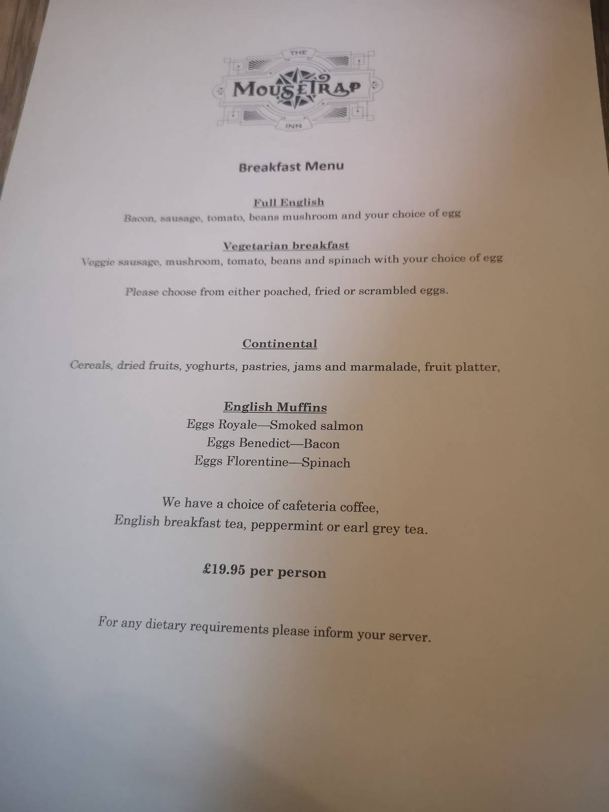 Menu at The Mousetrap Inn pub & bar, Bourton-on-the-Water