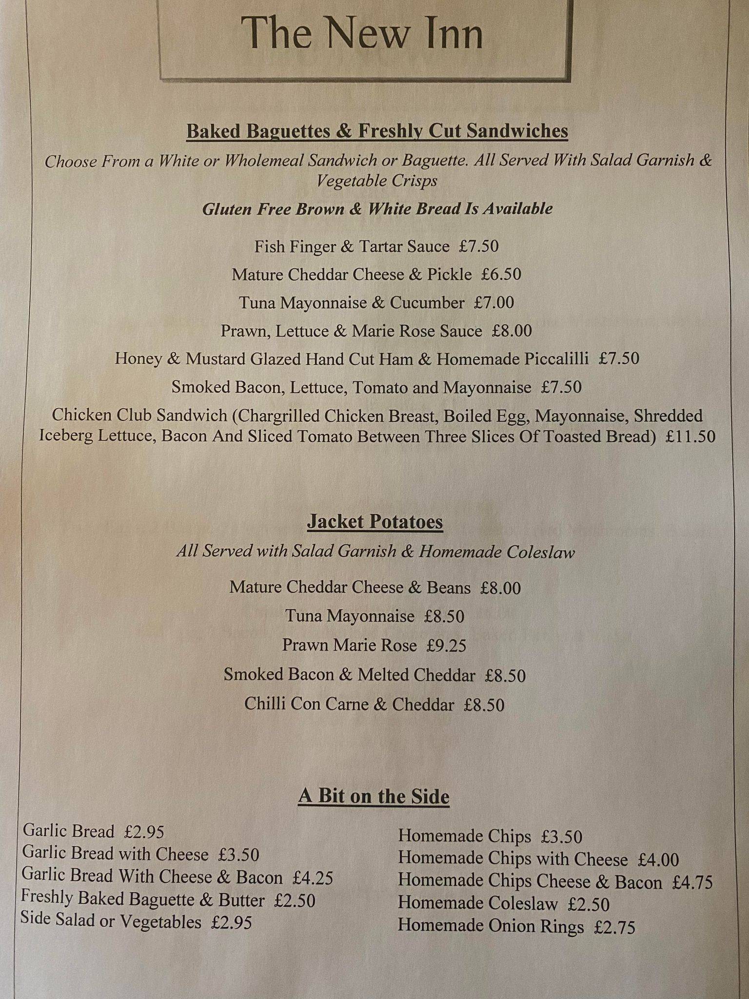 Menu at The New Inn pub & bar, Sandwich, 2 Delf Street