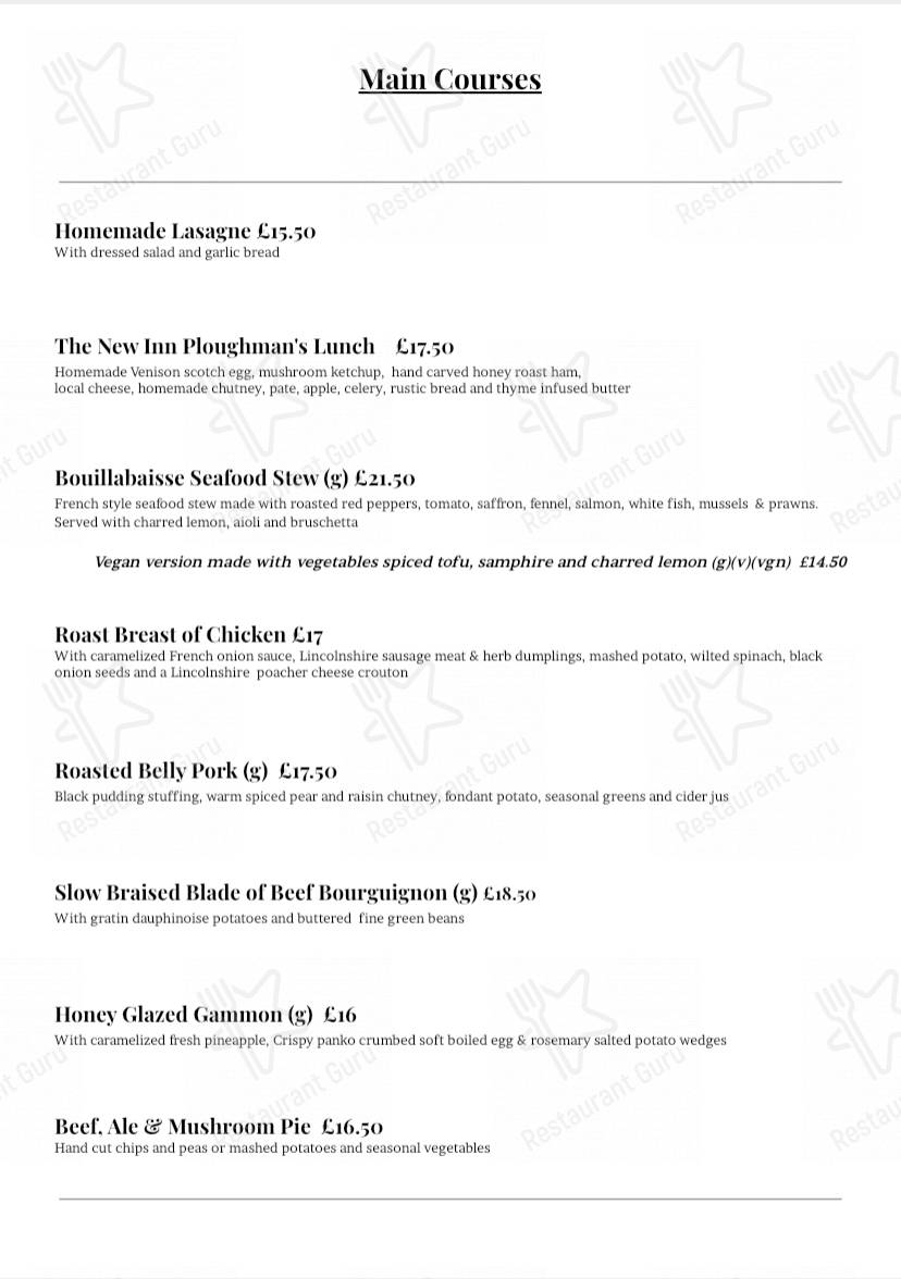 Menu at The New Inn pub & bar, North Thoresby, Station Rd