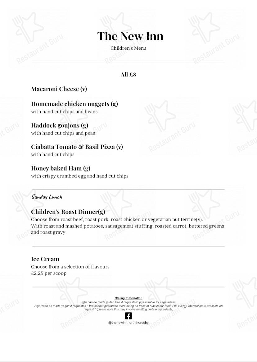 Menu at The New Inn pub & bar, North Thoresby, Station Rd