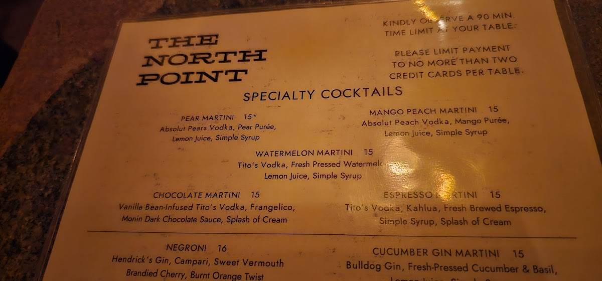 Menu at The North Point pub & bar, Portland