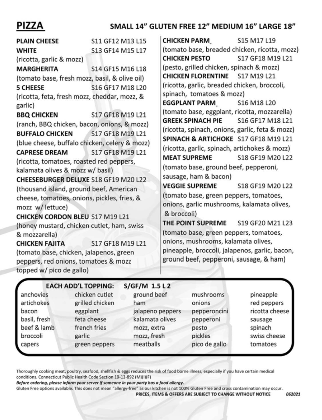 Menu at Point on 138 pub & bar, Griswold