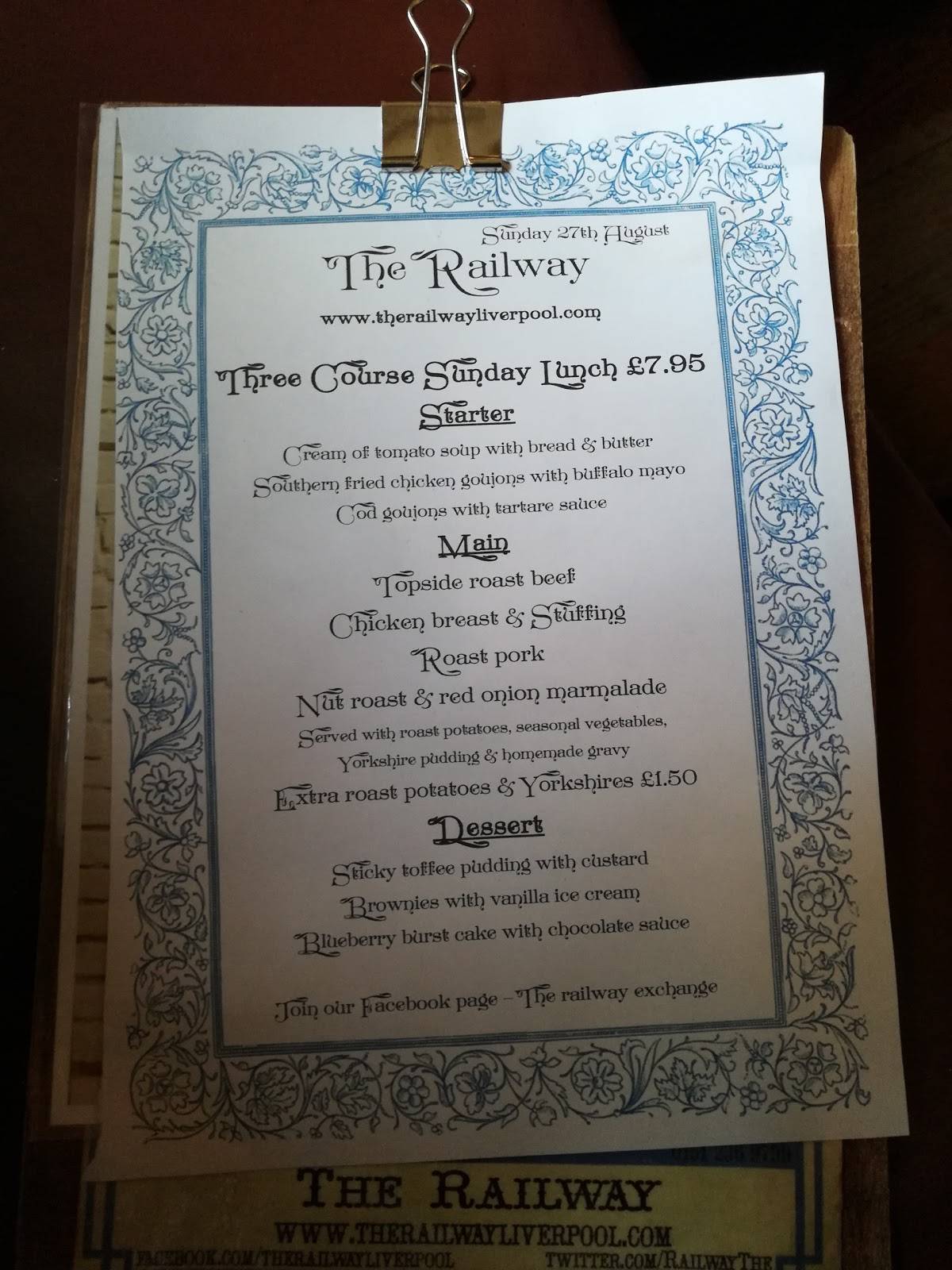 Menu at The Railway pub & bar, Liverpool, 18 Tithebarn St